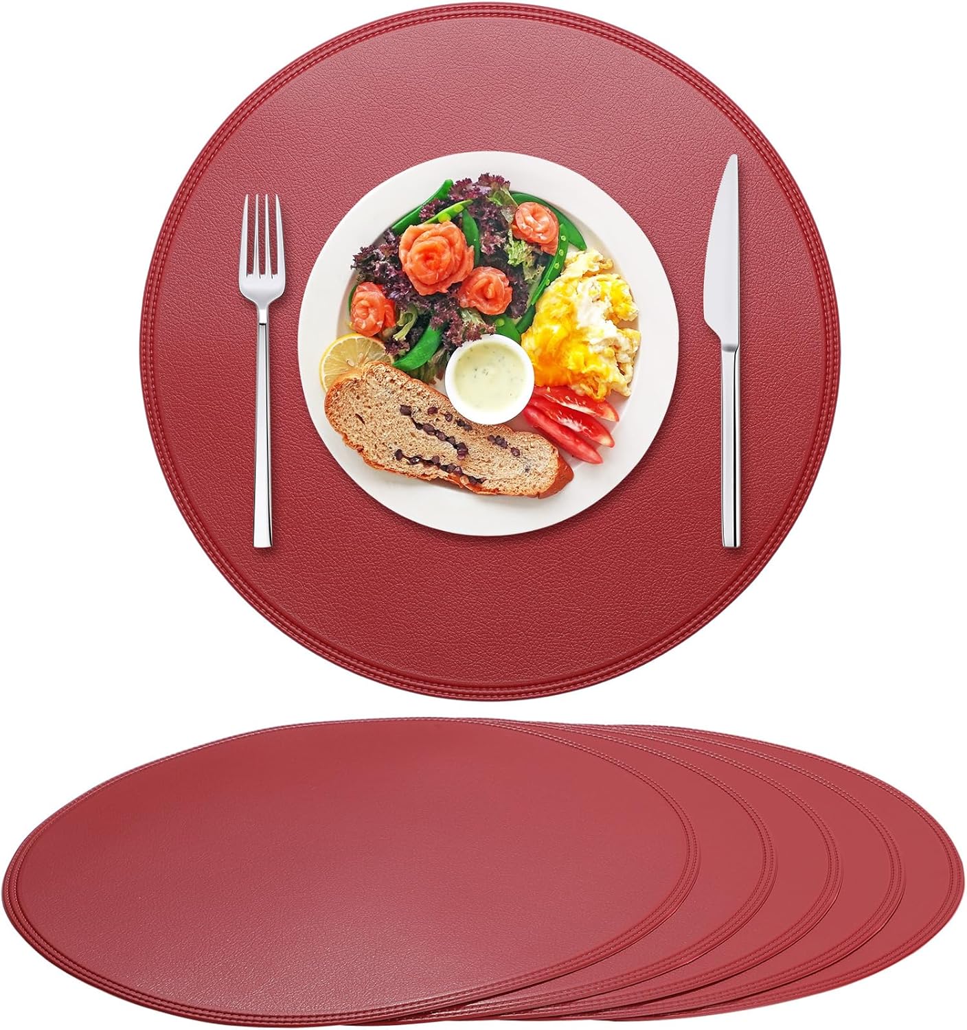 Amazon.com: Rinpon Round Vinyl Placemats Set of 6, Faux Leather ...