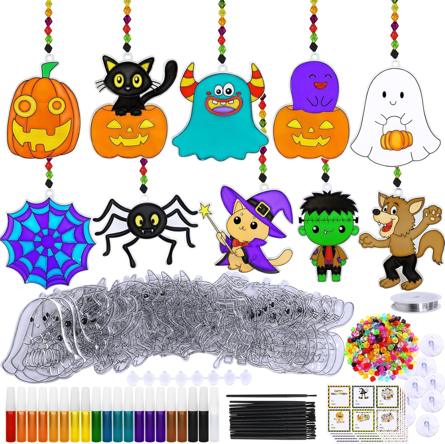 Amazon.com: Winlyn 30 Sets Halloween Suncatchers Ornaments Decorations ...