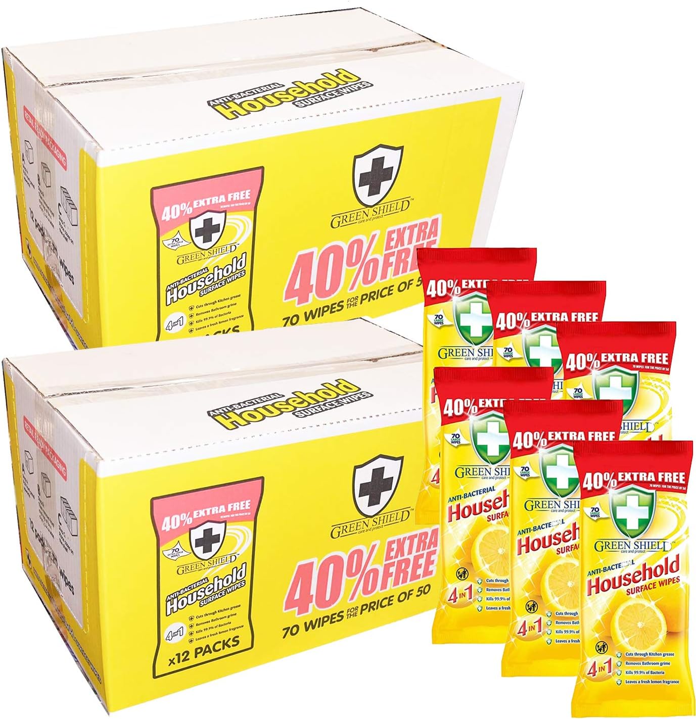 Lemon Scent Green Shield Wipes Antibacterial Antiviral Multipurpose ...