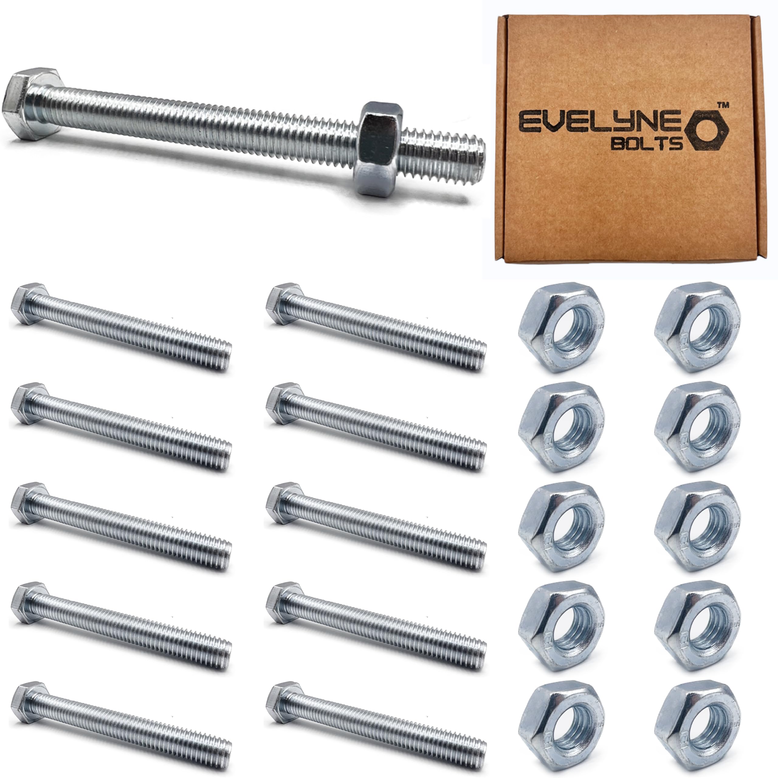 M10 Nuts & Bolt Set – 10 Pack (M10 x 100mm Bolts & M10 Nuts) Hex Bolt ...