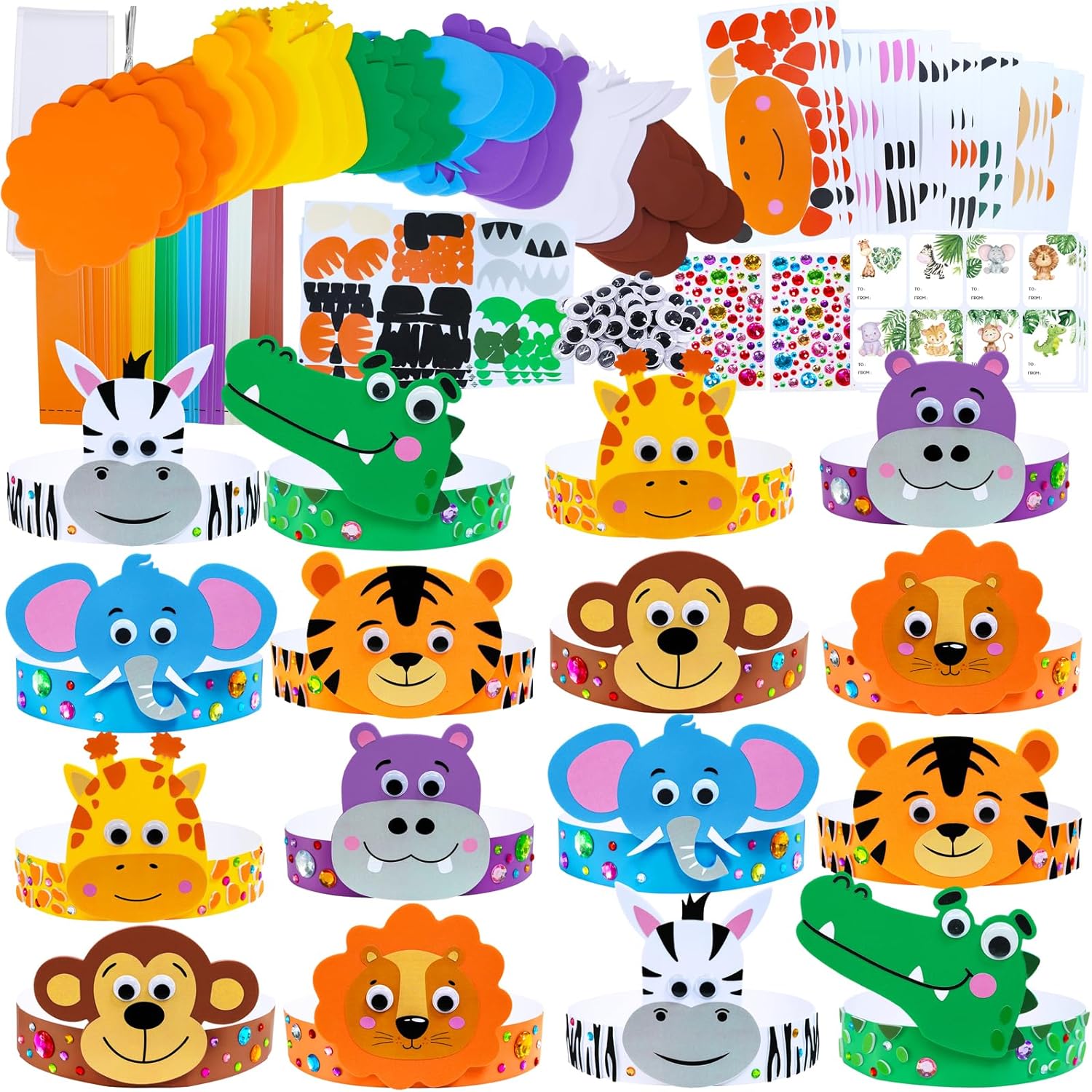 Amazon.com: Winlyn 24 Sets Jungle Animal Headbands Craft Kits Safari ...
