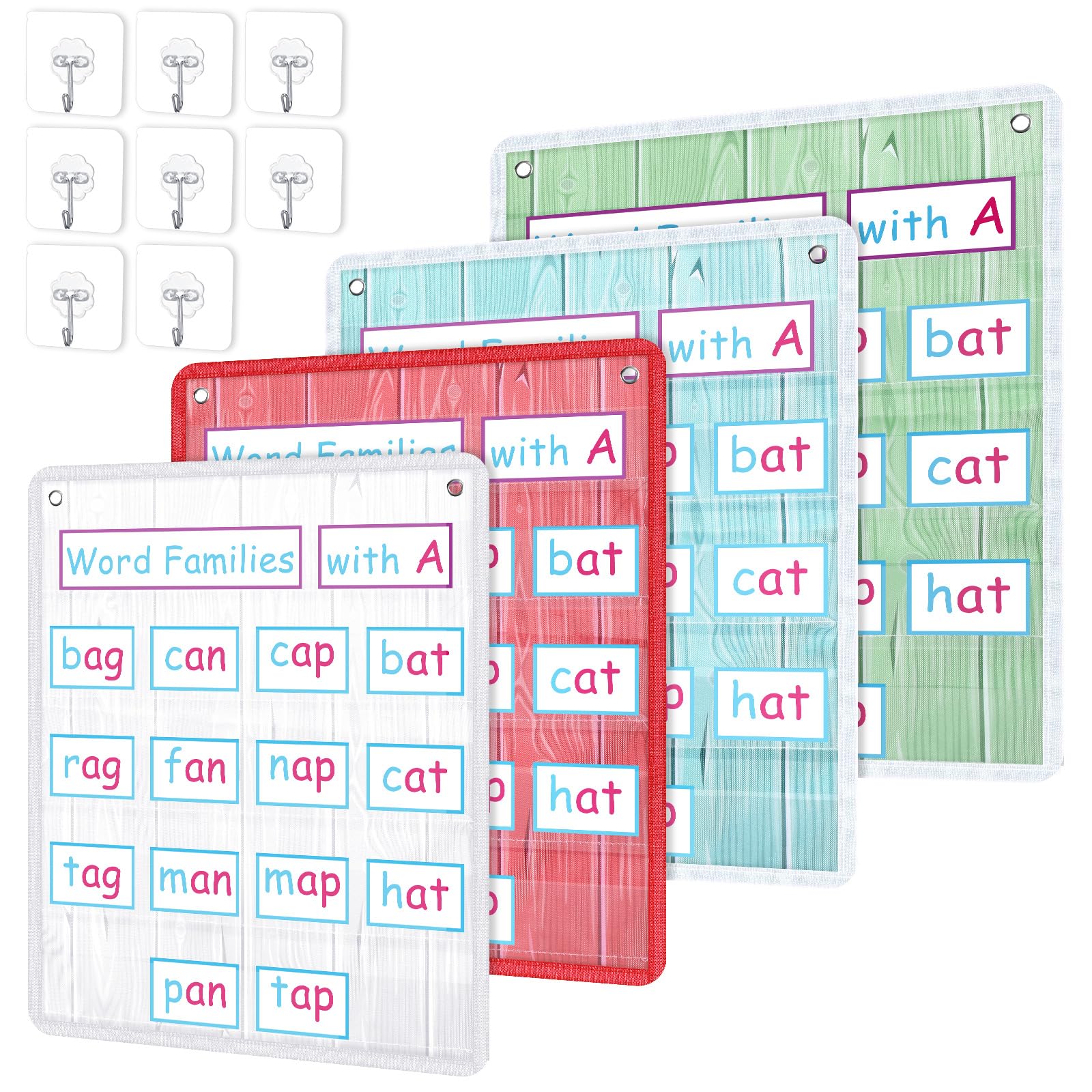 Amazon.com: Teling 4 Pcs Pocket Chart for Classroom Painted Wood Mini ...