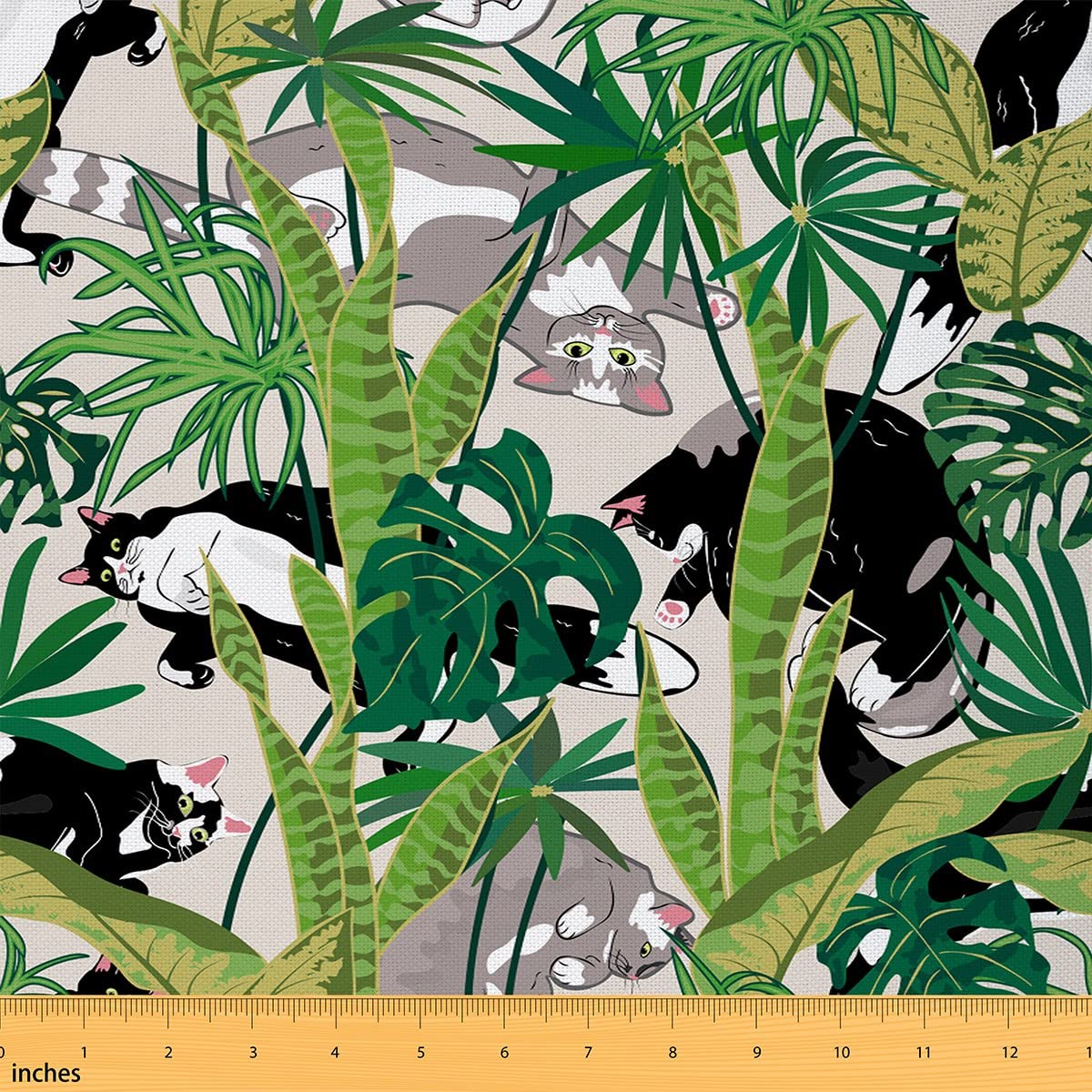 Amazon.com: Cute Cat Fabric by The Yard Black and White Pet Animal DIY ...