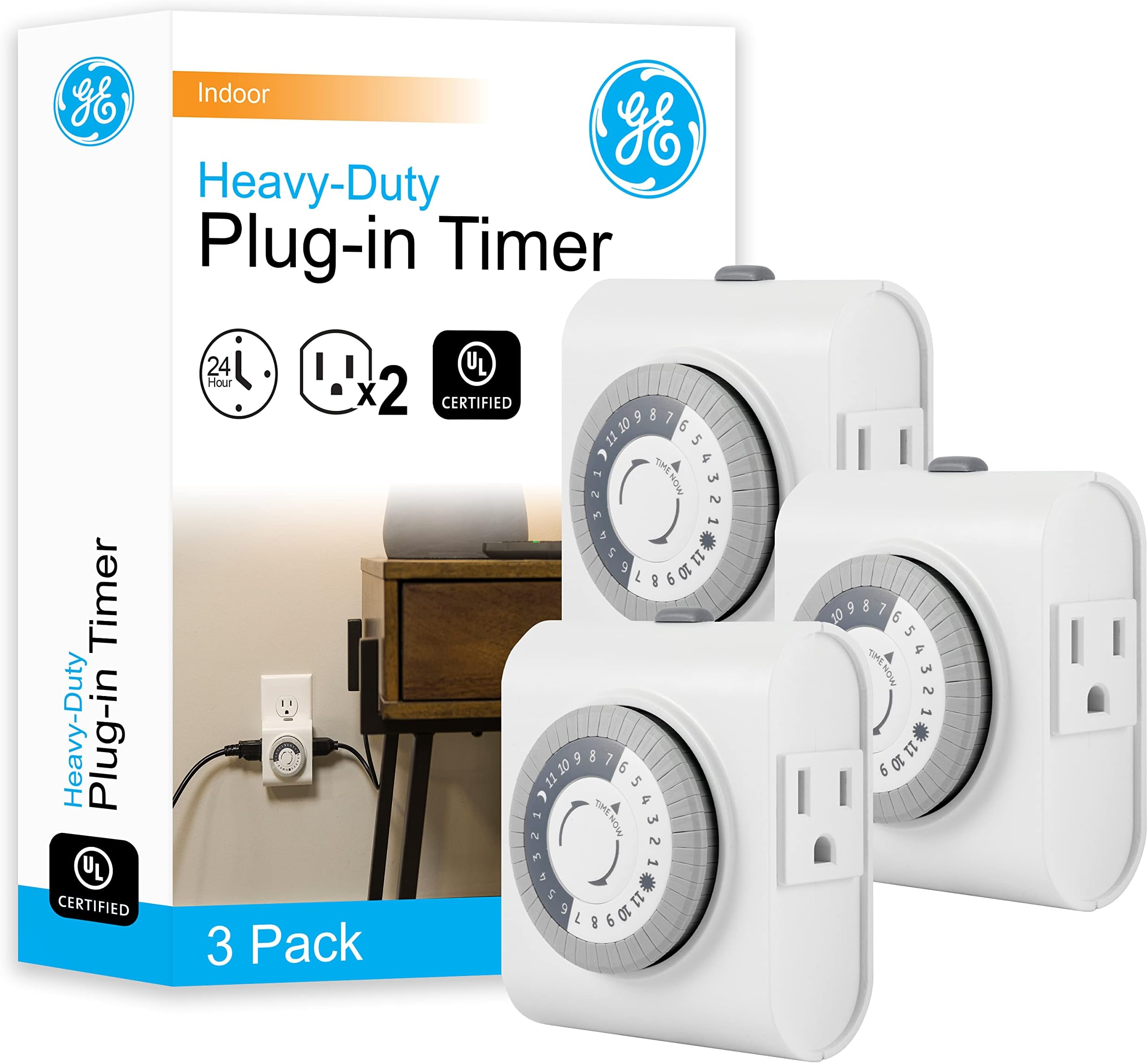 GE 24-Hour Heavy Duty Indoor Mechanical Timer, 1 Grounded Outlet Timer ...