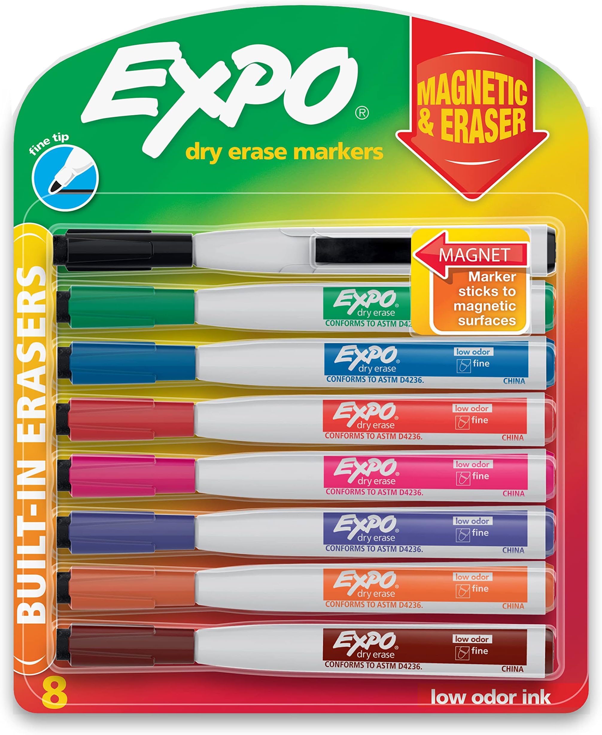 Amazon.com : Expo Magnetic Dry Erase Markers with Eraser, Fine Tip ...