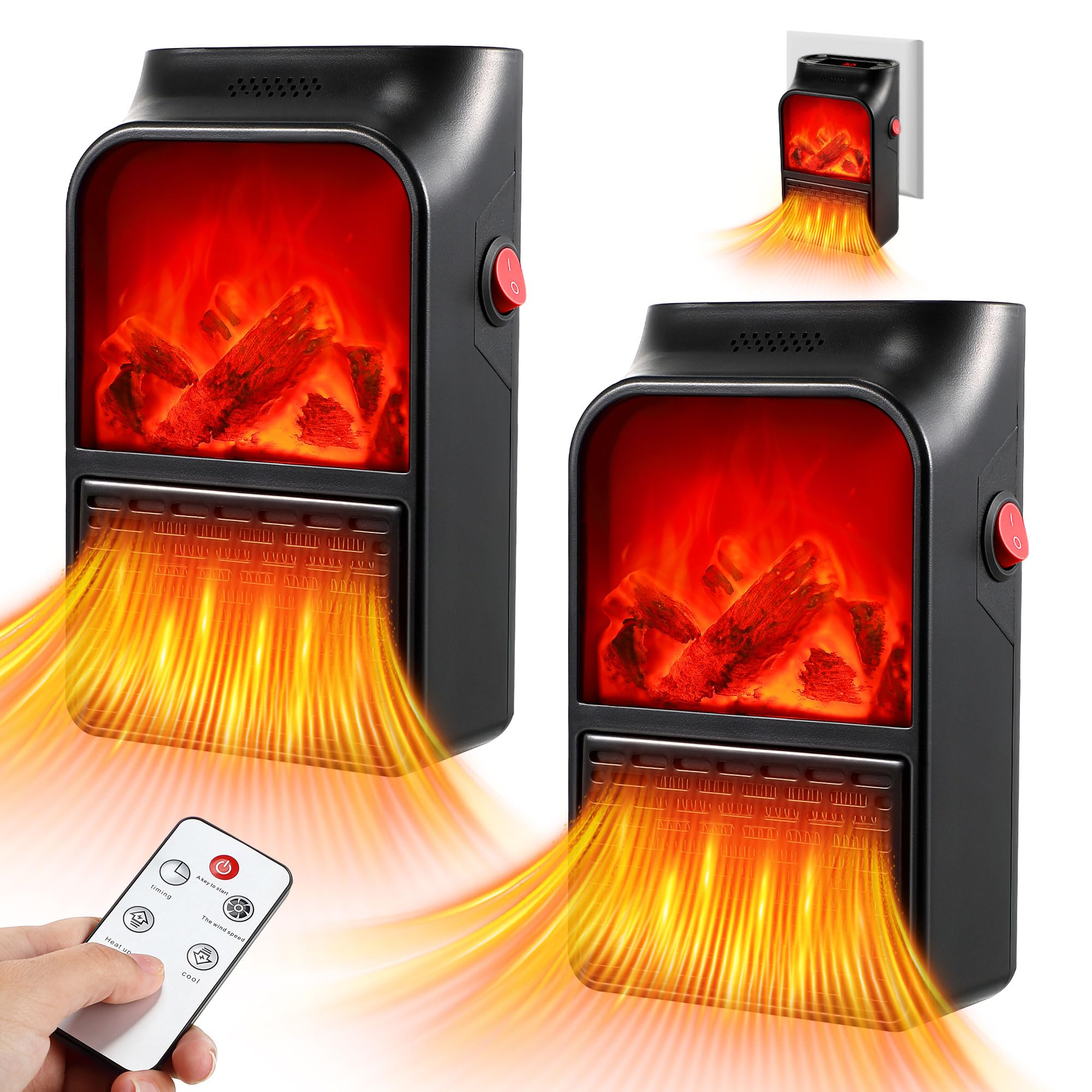 Dreyoo 2 Pack Mini Wall Space Heater, 500W Electric Fireplace Heater ...