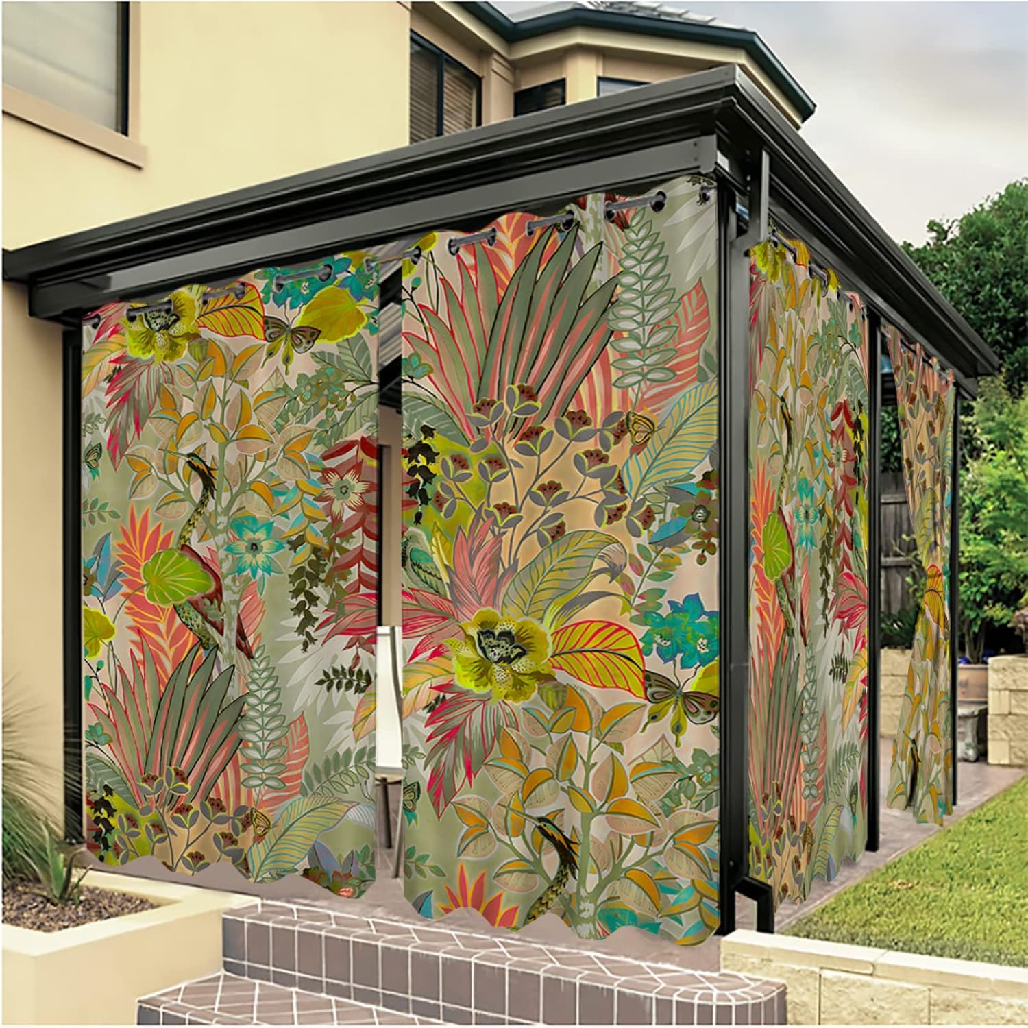 ZHINV Vorhang Outdoor 132x275cm Bunter Dschungel 2 Stück, Gartenlauben ...