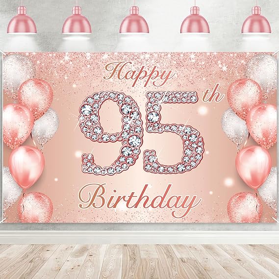 Amazon.com: Happy 95th Birthday Rose Gold Banner Cheers to 95 Years Old ...