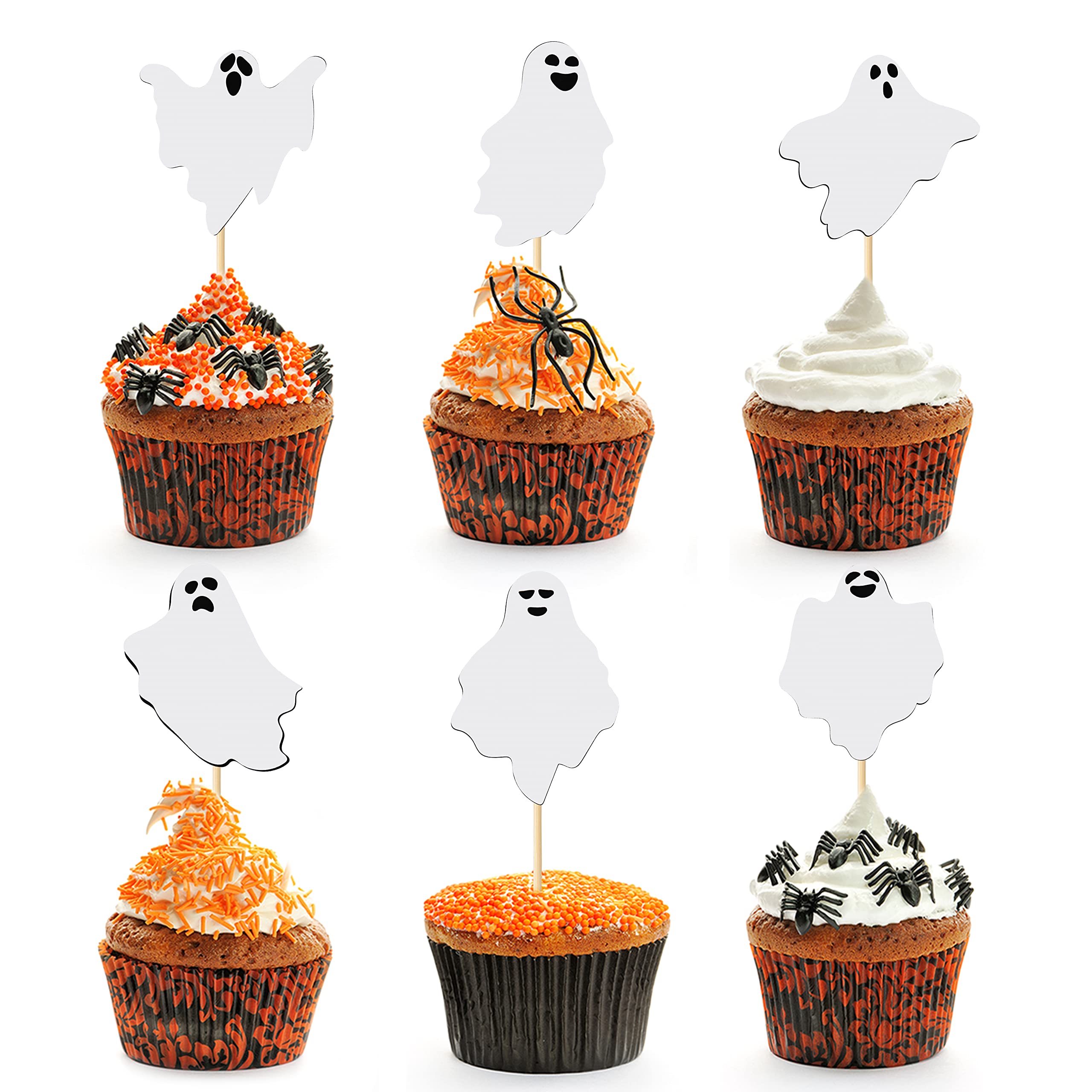 Amazon.com: 36 PCS Ghost Cupcake Toppers, White Ghost Cupcake Picks ...