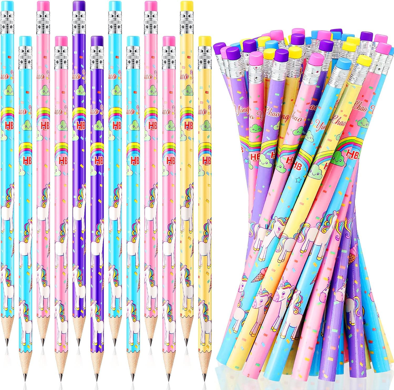 Amazon.com: Spakon 48 Pcs Unicorn Pencils Colorful Rainbow Pencils for ...