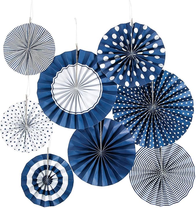 Amazon.com: Navy Blue Hanging Paper Fan Assortment - Party Decor - 8 ...