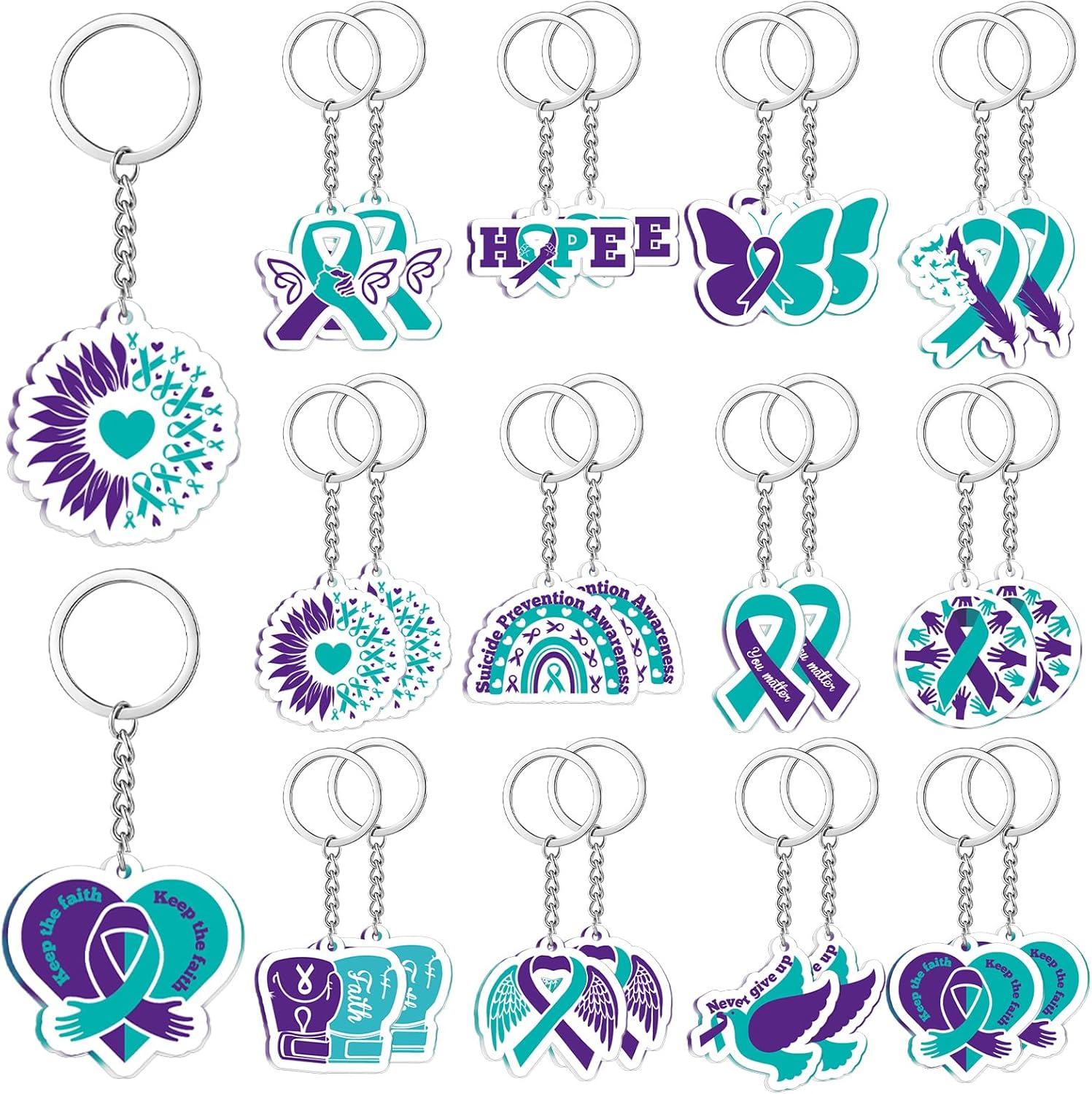Amazon.com: Sureio 24 Pcs Suicide Prevention Awareness Keychains Teal ...