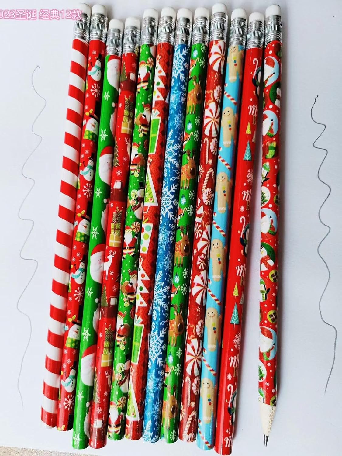 4MIU 36 Pcs Pencil of Christmas 12 Styles Pencil with Erasers Christmas ...