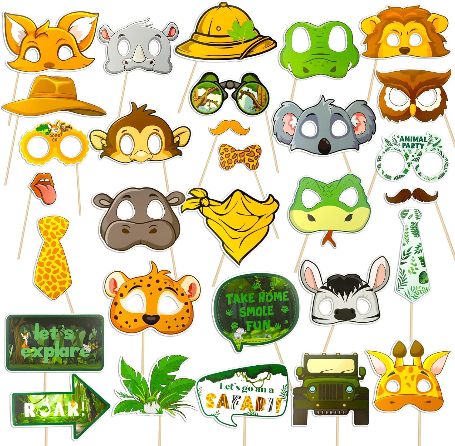 Amazon.com: HOWAF 30pcs Jungle Safari Photo Booth Props,Wild Animals ...