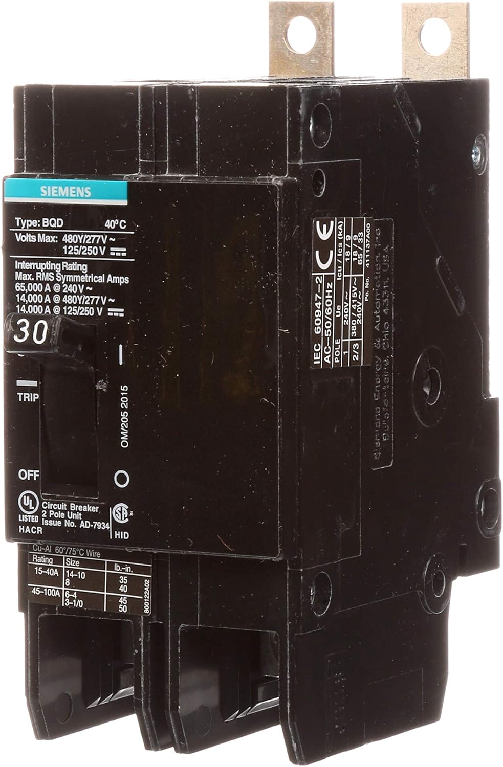 Siemens BQD230 30-Amp Double Pole 480Y/277V AC - 125/250V DC 14KAIC ...