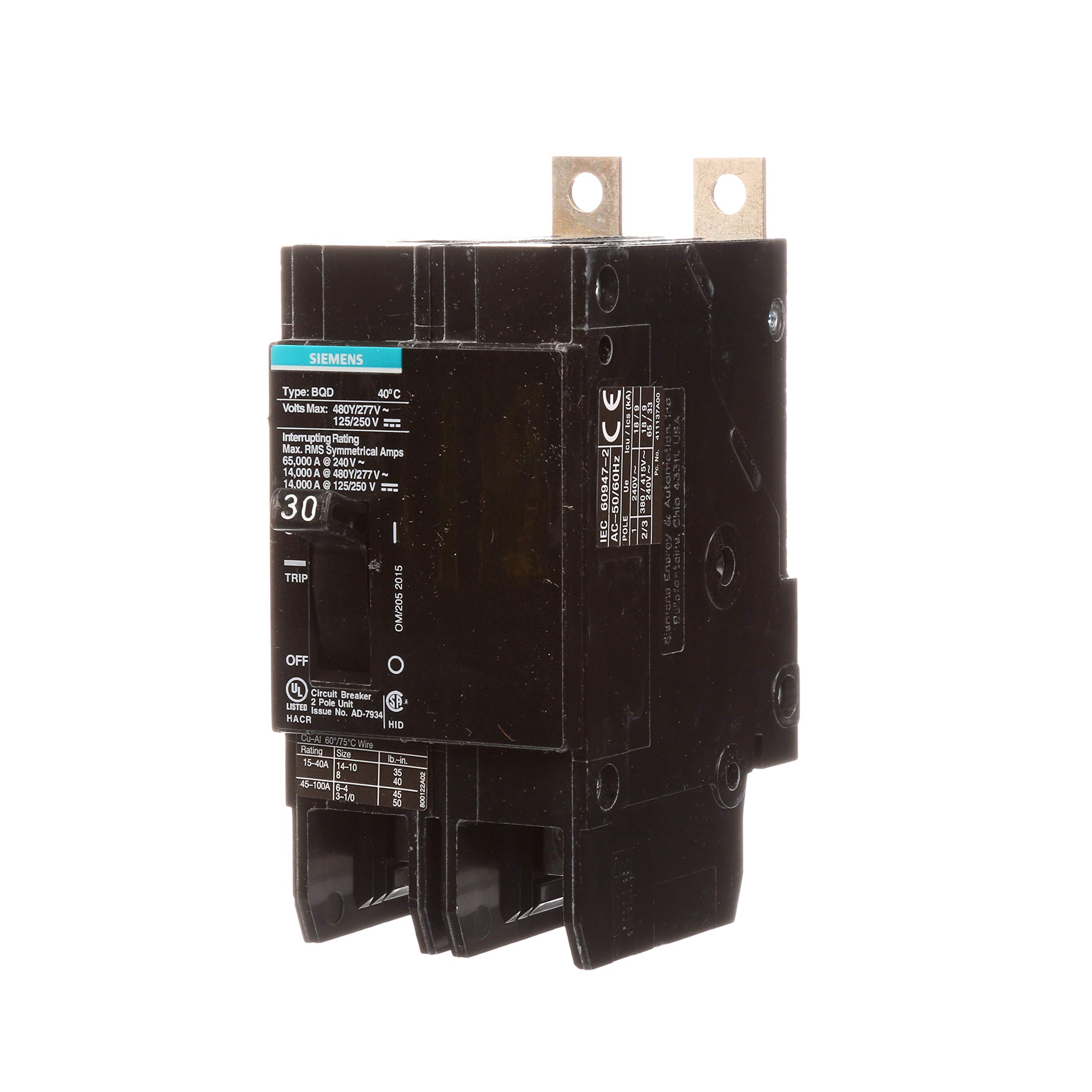 Siemens BQD230 30-Amp Double Pole 480Y/277V AC - 125/250V DC 14KAIC ...