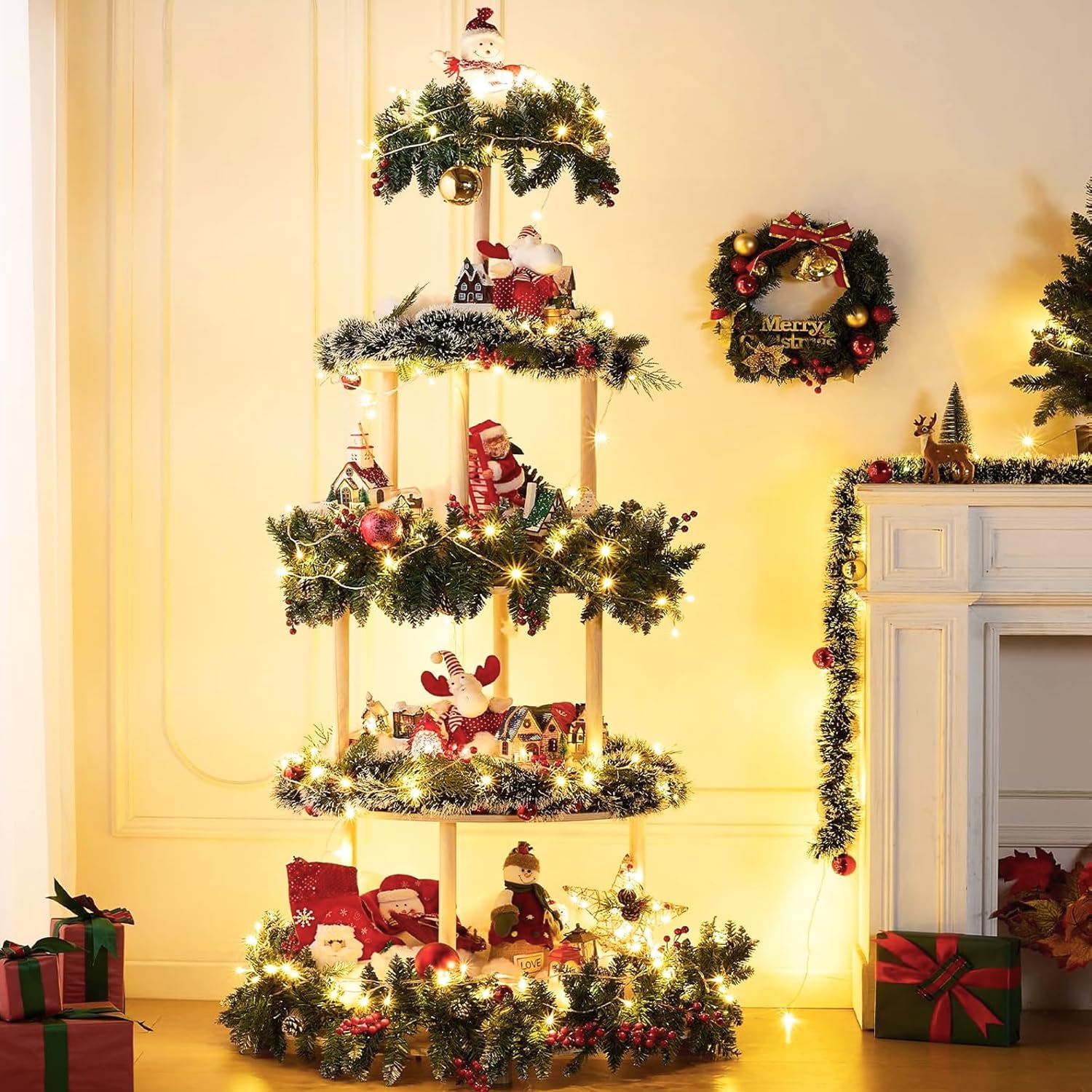Amazon.com: Tristcily 5 Tier 69inch Christmas Tree with Shelves,Wooden ...