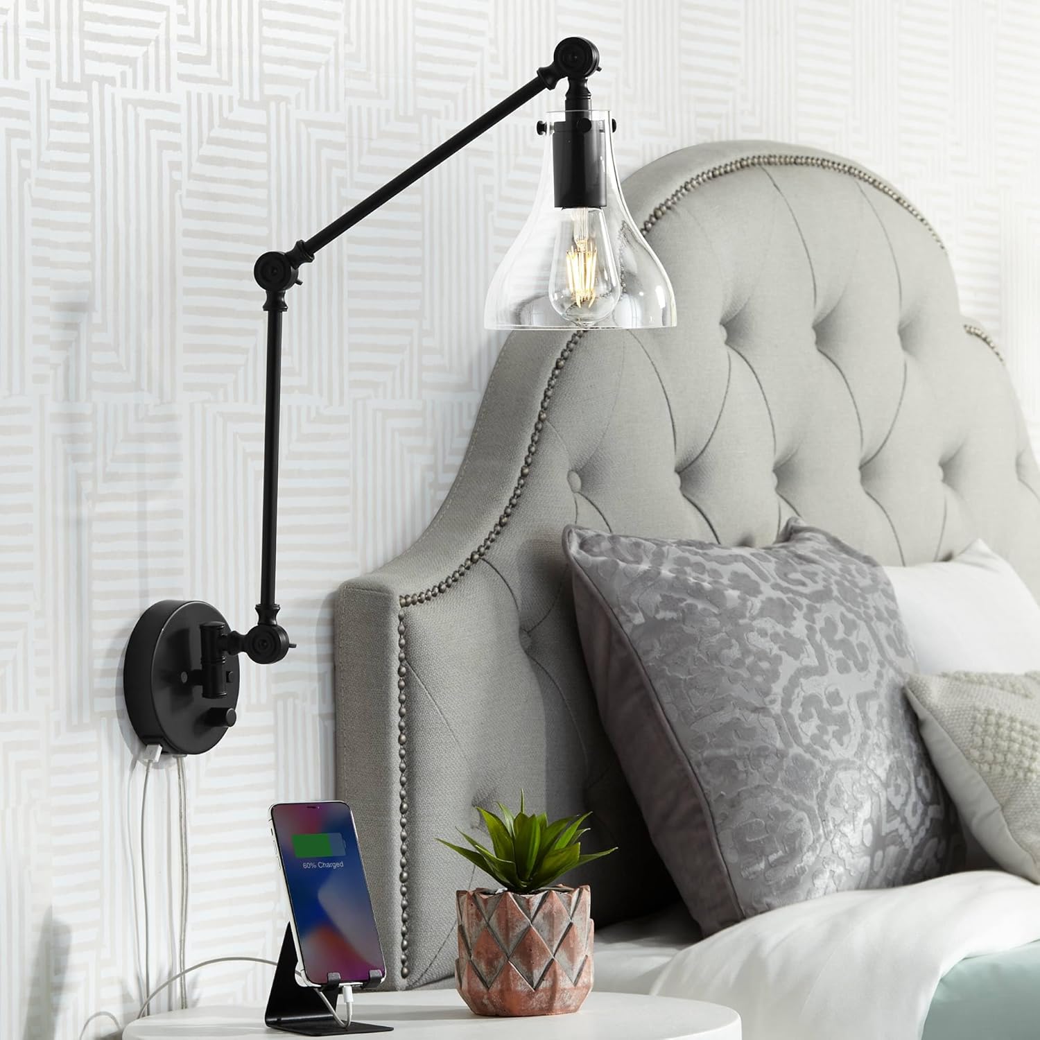 Franklin Iron Works Lobo Plug-in Swing Arm Wall Lamp with Dual USB ...