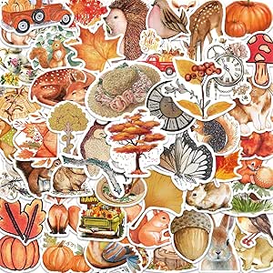 Amazon.com: 100Pcs Fall Stickers Autumn Plants Forest Decals Vinyl ...