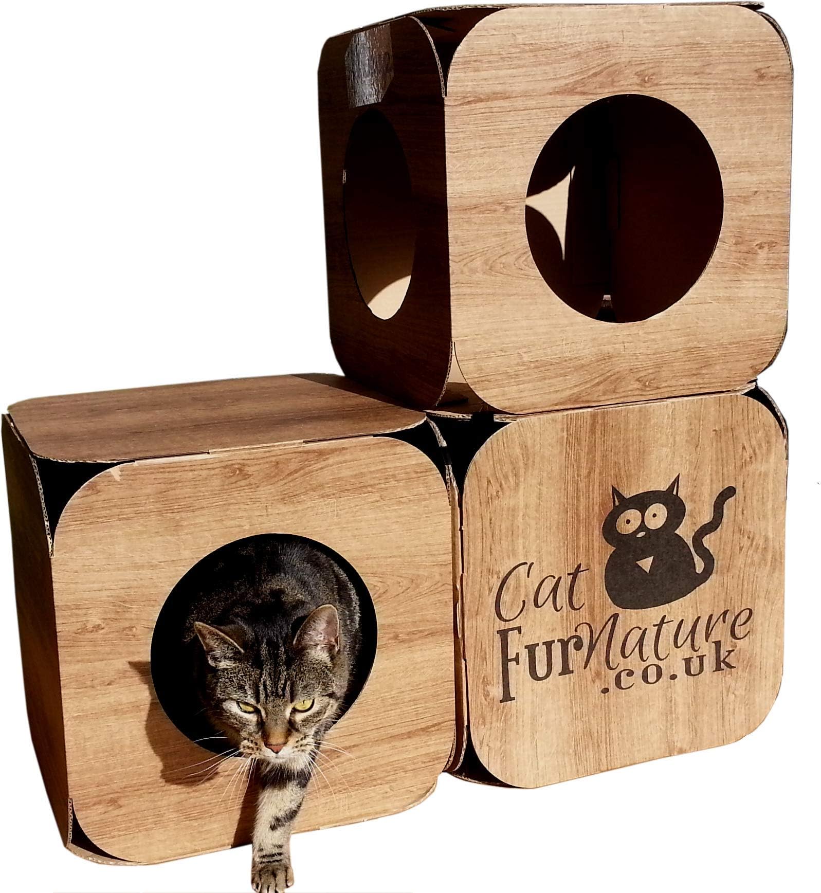 Cat FurNature - Cardboard Cat Cubes x 3 - Wood Effect : Amazon.co.uk ...