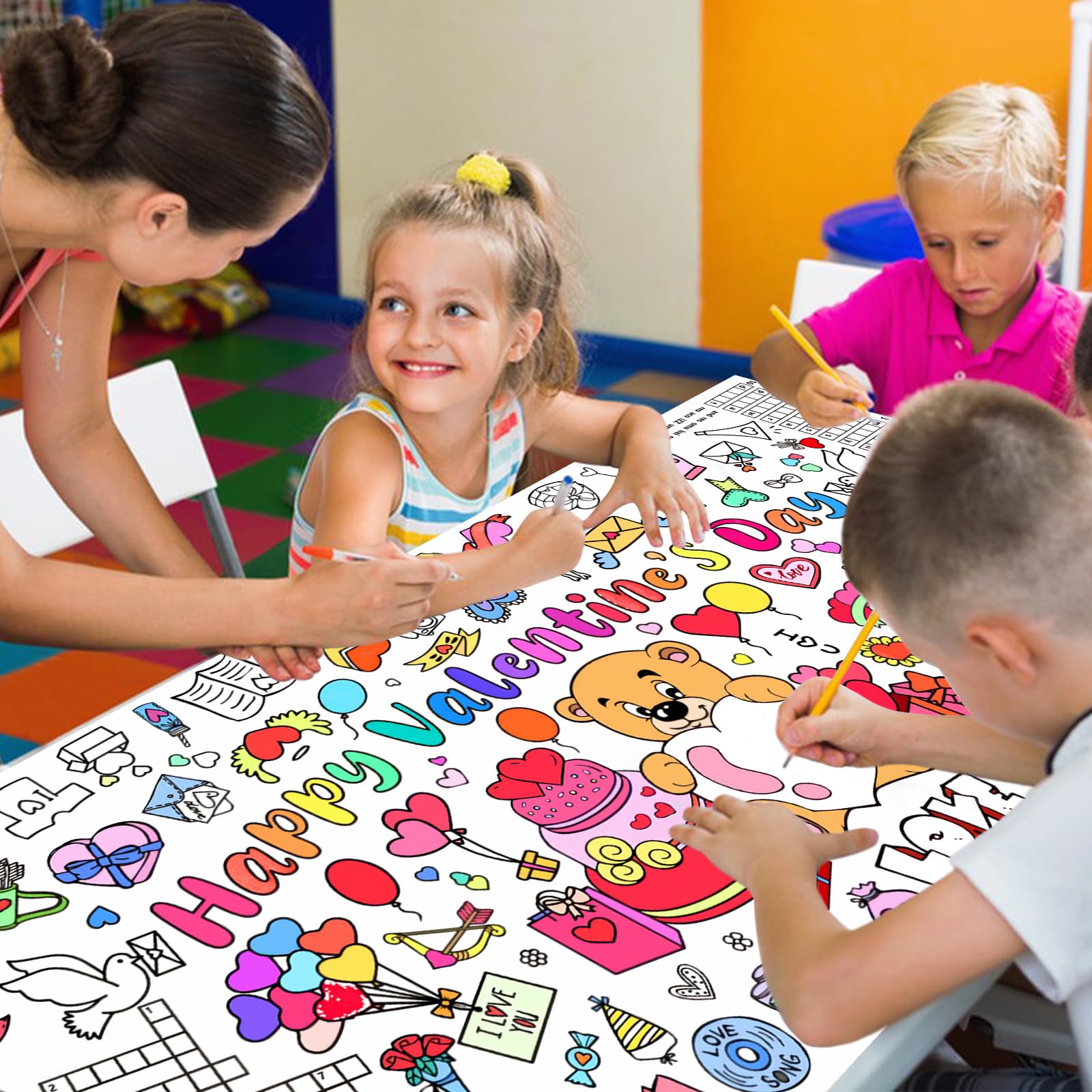 Snapklik.com : Happy Valentines Day Coloring Poster, Giant Valentines ...