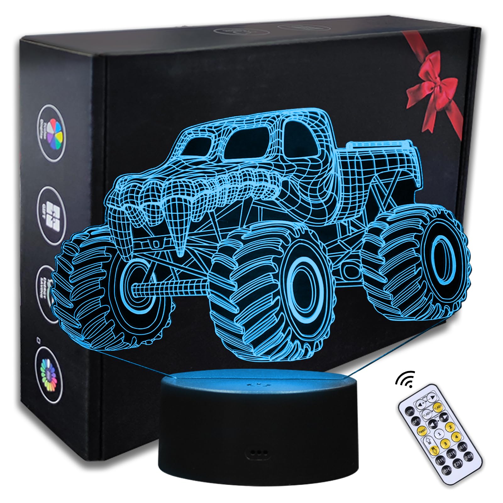 Monster Truck 3D LED Night Lamp, Night Light for Boys - Monster Truck ...