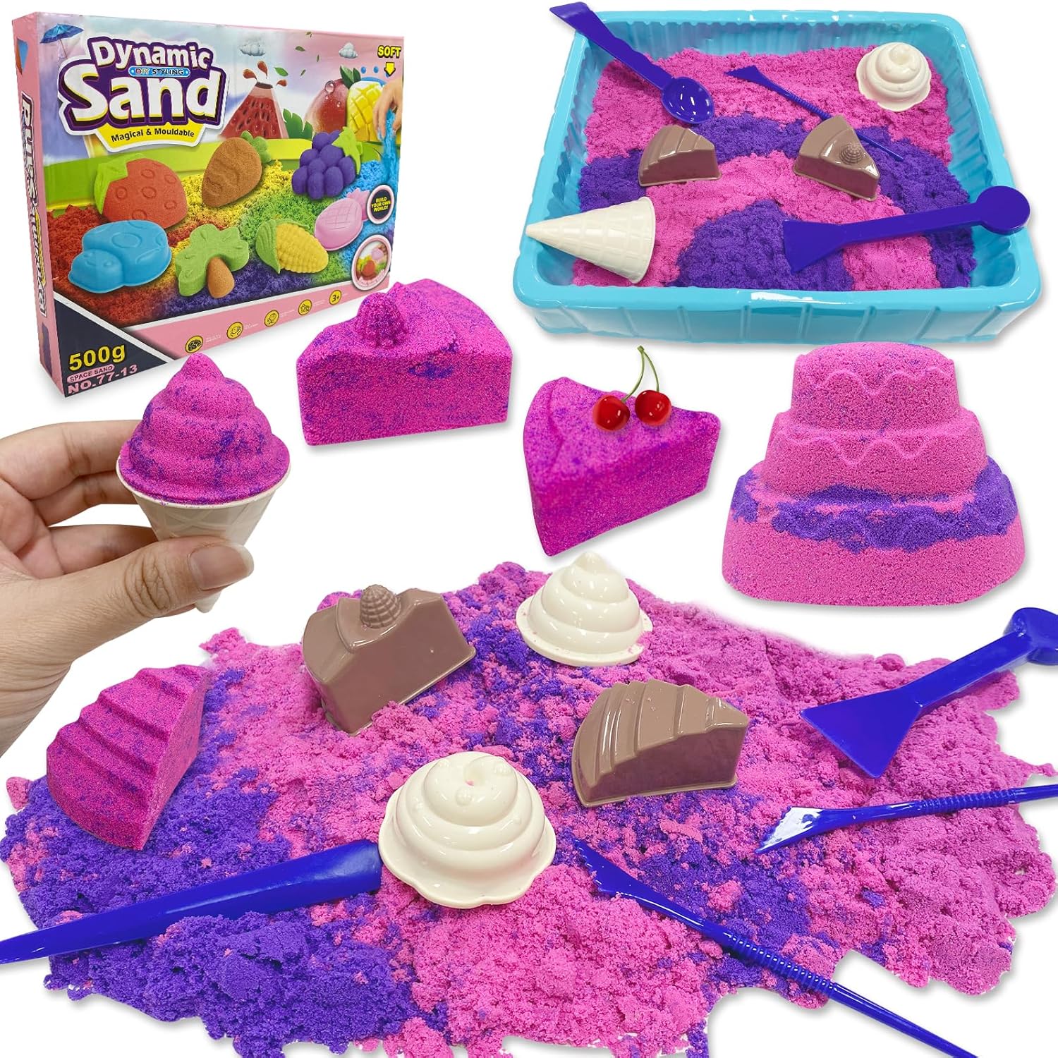 Crelloci Girls Play Sand Set Ice Cream & Sweet Cakes, Includes Magnetic ...