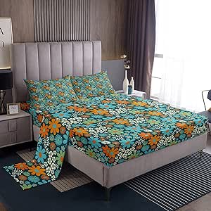 Amazon.com: Retro Floral Sheets Queen Size Vintage 70S 60S Groovy Sheet ...