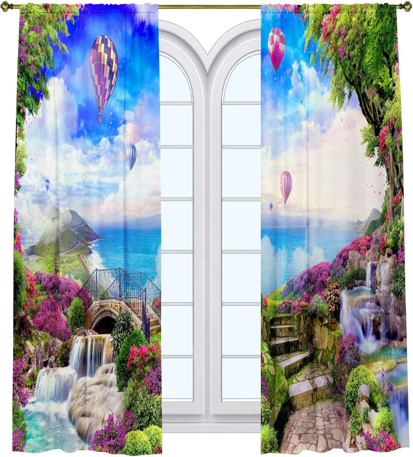 Amazon.com: Assos Home Sea View Printed Curtain/Bedroom Dining Room ...