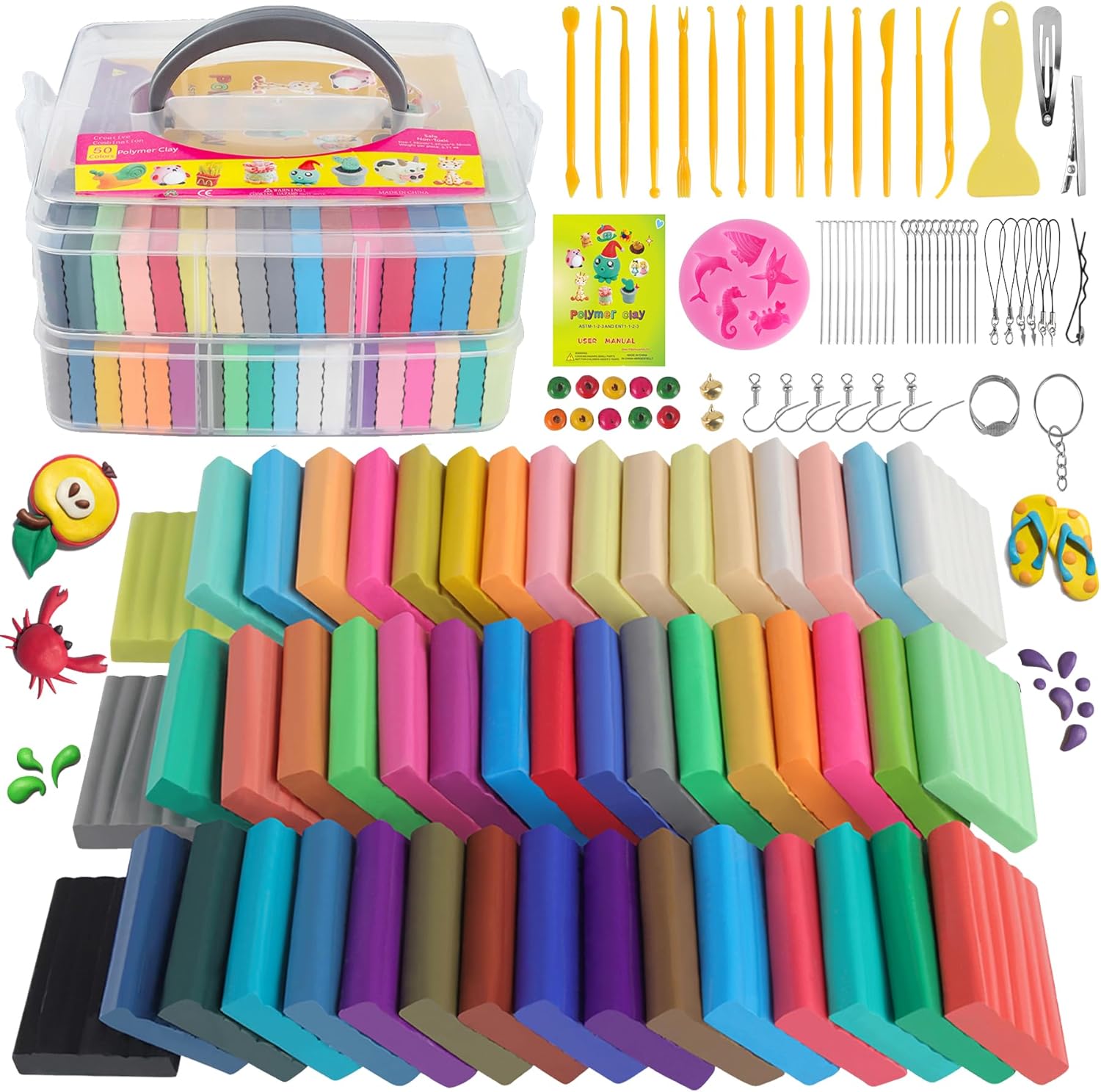 Amazon.com: CyAJM Polymer Clay Kits 50 Colors,Modeling Clay for Kids ...