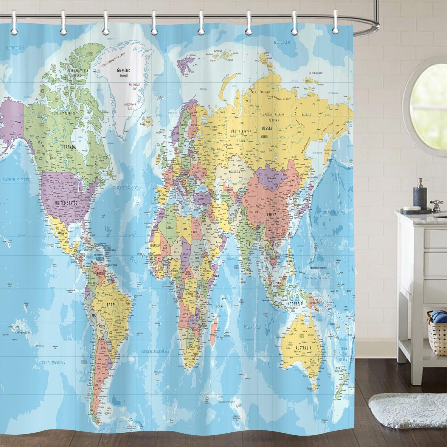 Amazon.com: UNIFEEL World Map Fabric Shower Curtain with Major Cities ...