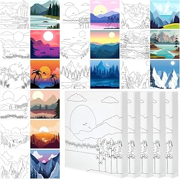 Amazon.com: Teling 12 Pcs Pre Drawn Stretched Canvas Kit for Adults ...