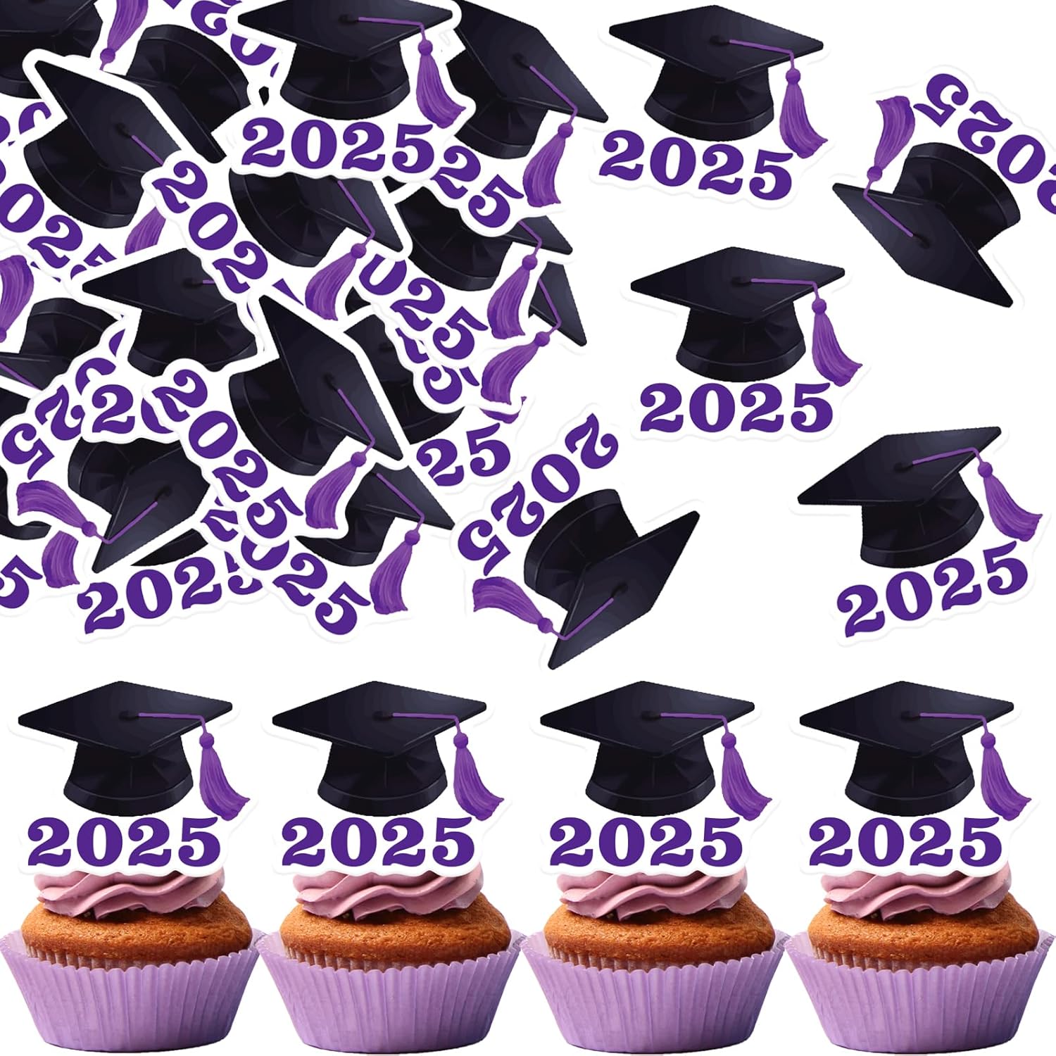 Amazon.com: Fyeoxle 42pcs Edible Graduation Cap Cupcake Toppers Wafer ...