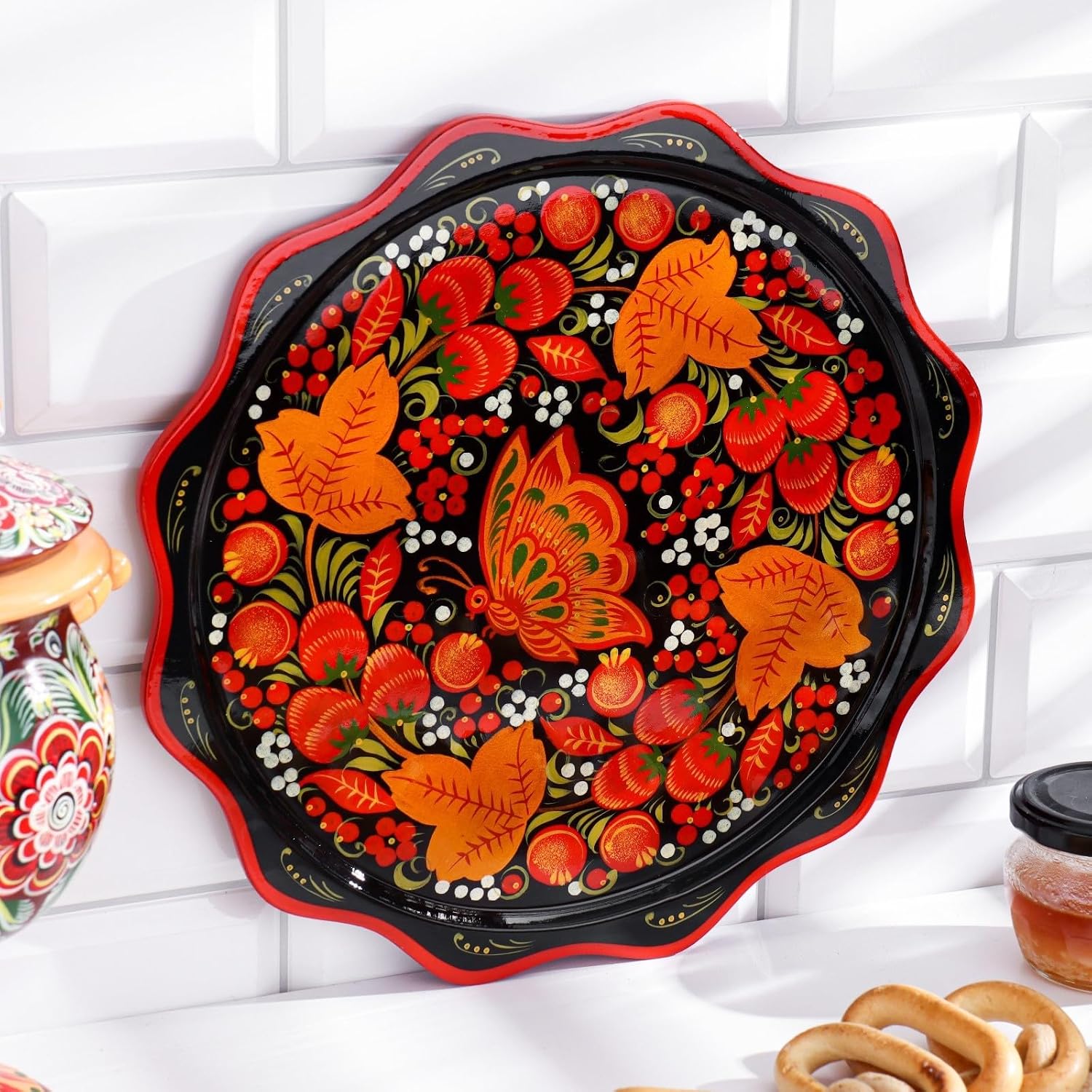 Amazon.com | Traditional Russian Khokhloma Hand-Painted Wooden Plate 12 ...