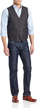 Perry Ellis Men's 5 Button Patch Pocket Vest, Slate, Small at Amazon ...