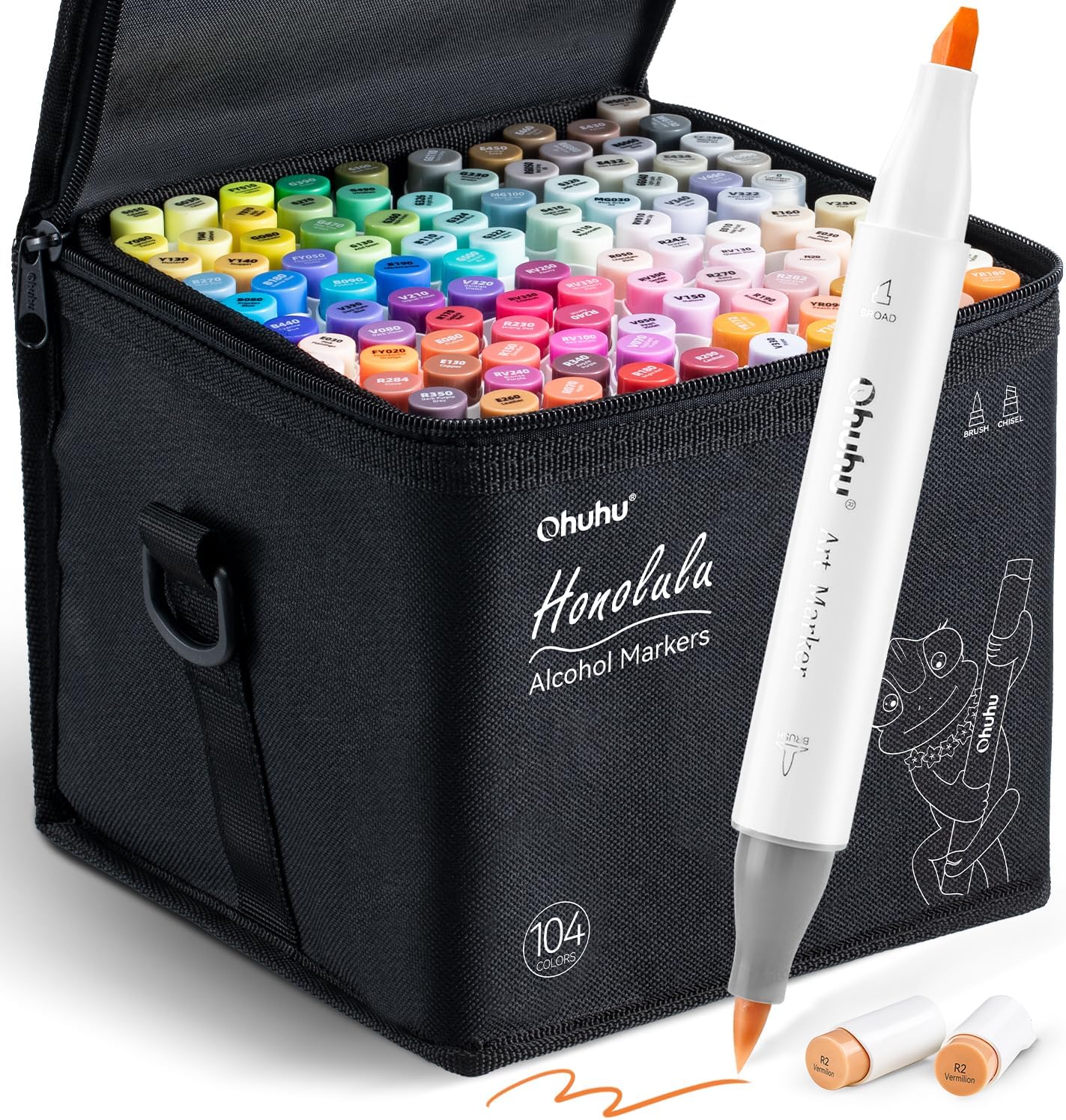 Ohuhu Alcohol Markers Brush Tip- 104-color Double Tipped Alcohol Based ...