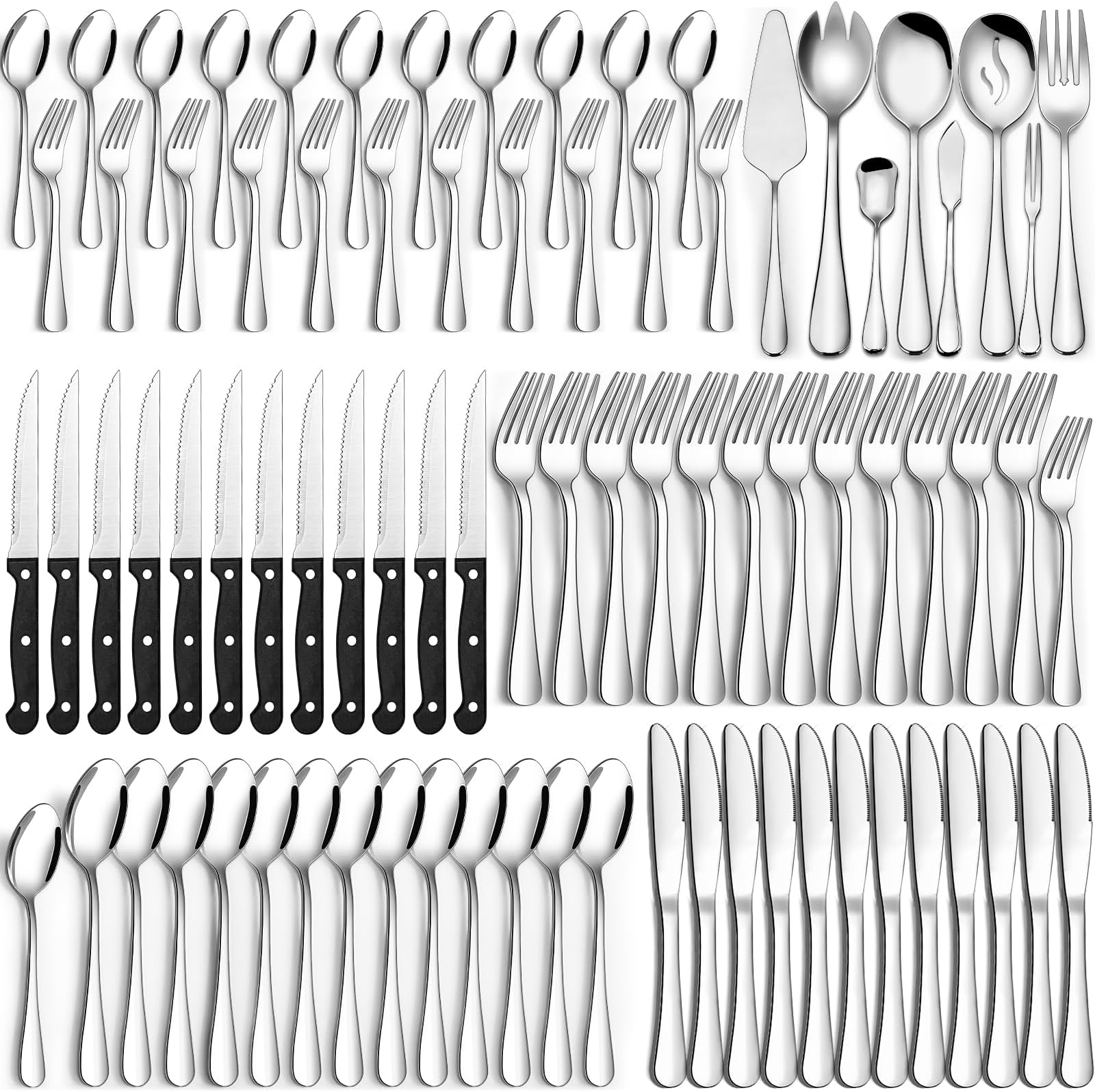 Amazon.com: LIANYU 72-Piece Silverware Set with Steak Knives, Stainless ...