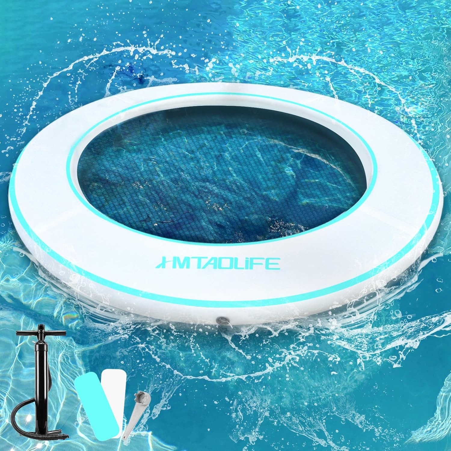Hmtaolife Inflatable Floating Dock, 10 FT Circle Swim-Lounge Platform ...