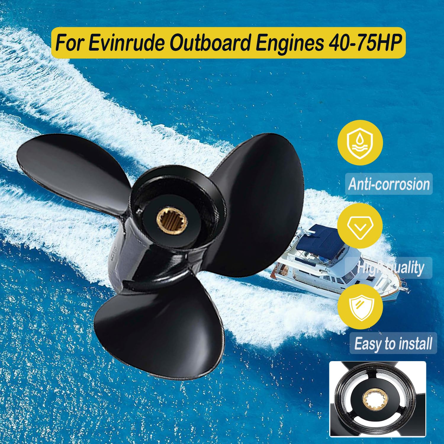 40 Hp Outboard Motor 13 Spline Prop Boat Propeller 12 1/4 X 15 Aluminum ...