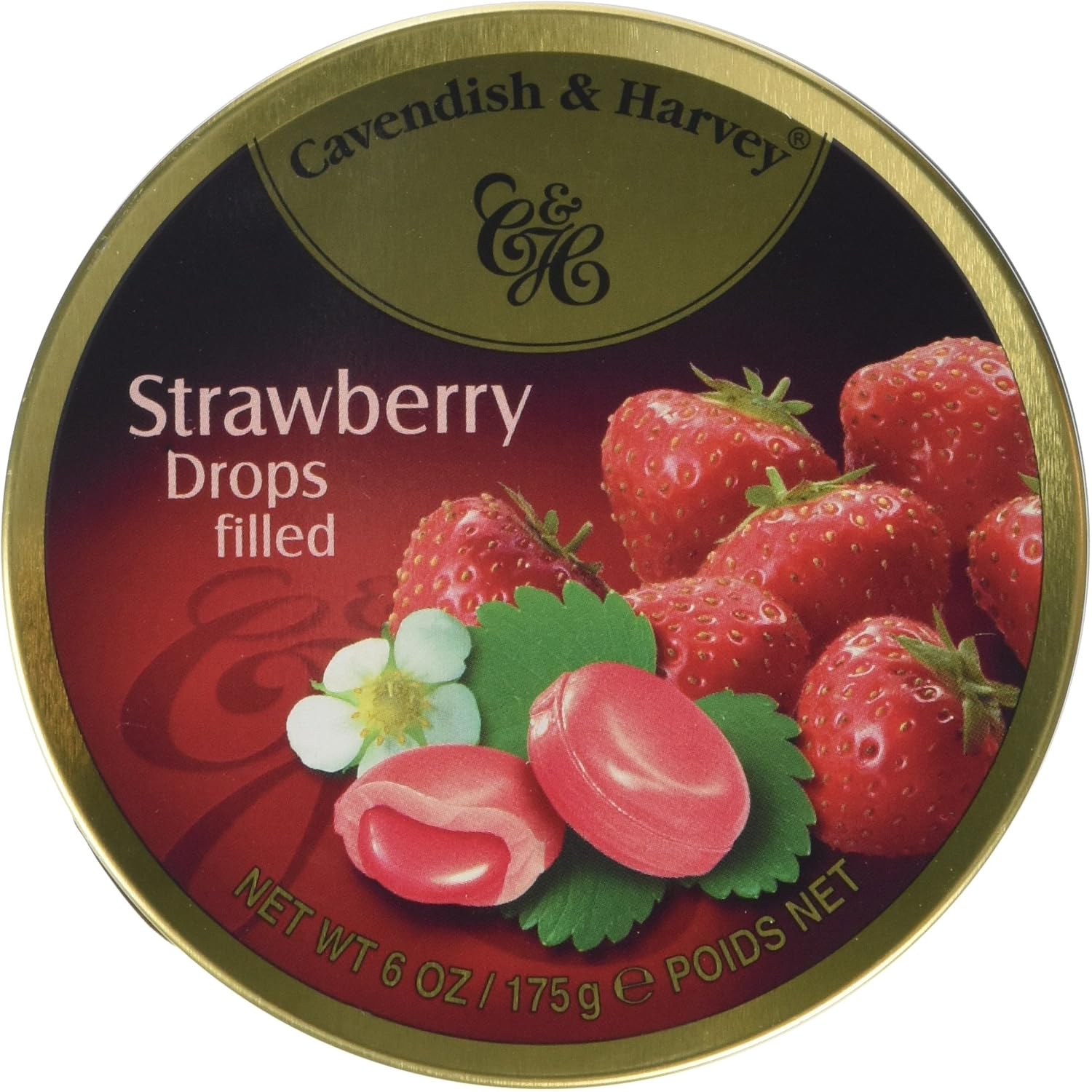 Cavendish & Harvey Travel Tin Strawberry Filled Drops 175 g (Pack of 9 ...