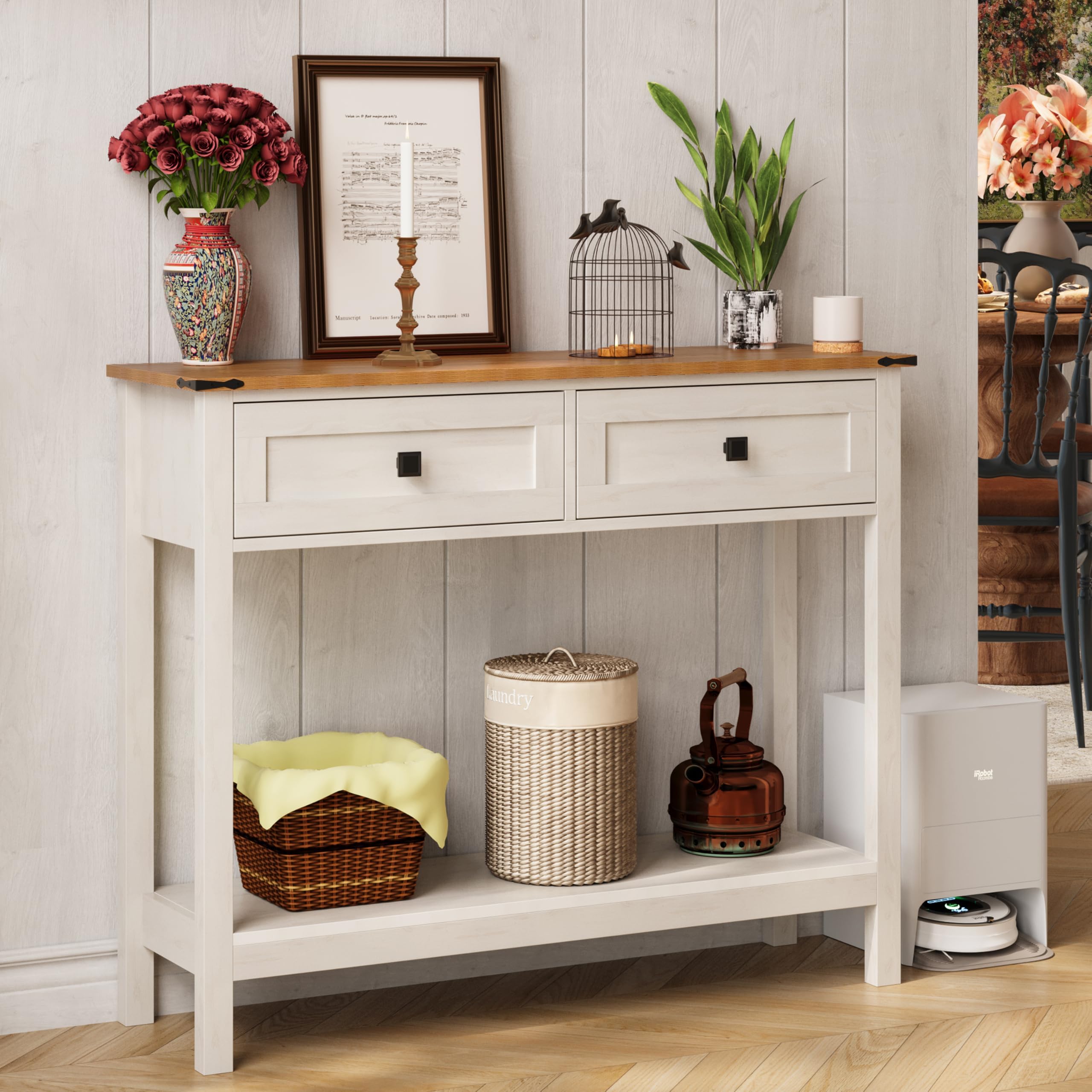 Amazon.com: Hobby Lobby Farmhouse Wood Slat Console Table with 3 ...