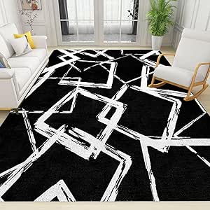 Modern Abstract Black and White Squares Large Rug, 7x9 Area Rugs for ...