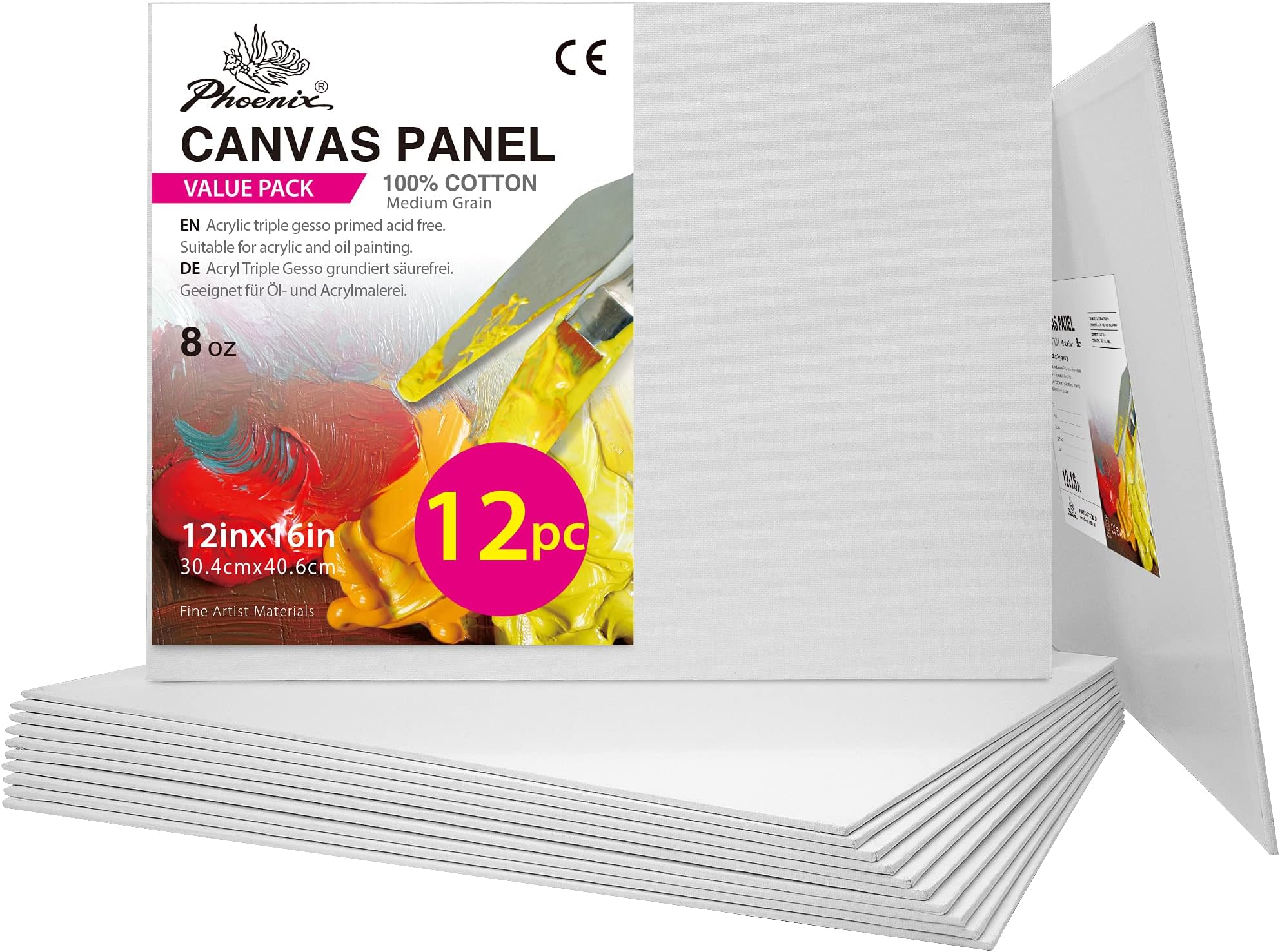 Amazon.com: PHOENIX Painting Canvas Panels 12x16 Inch, 12 Value Pack ...