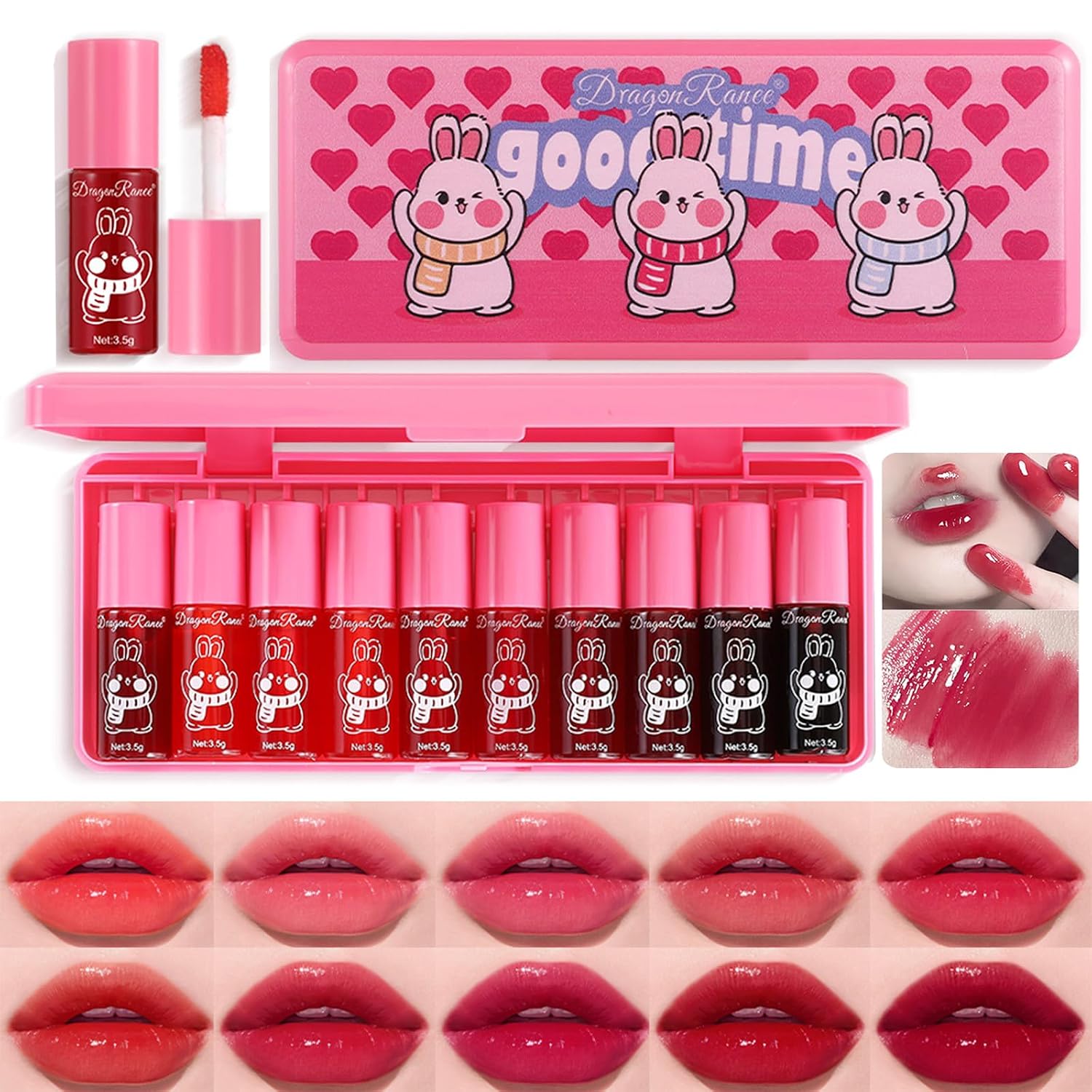 Amazon.com : MooGlamor 10 Pcs Lip Tint Set Cute Glossy Lip Stains and ...