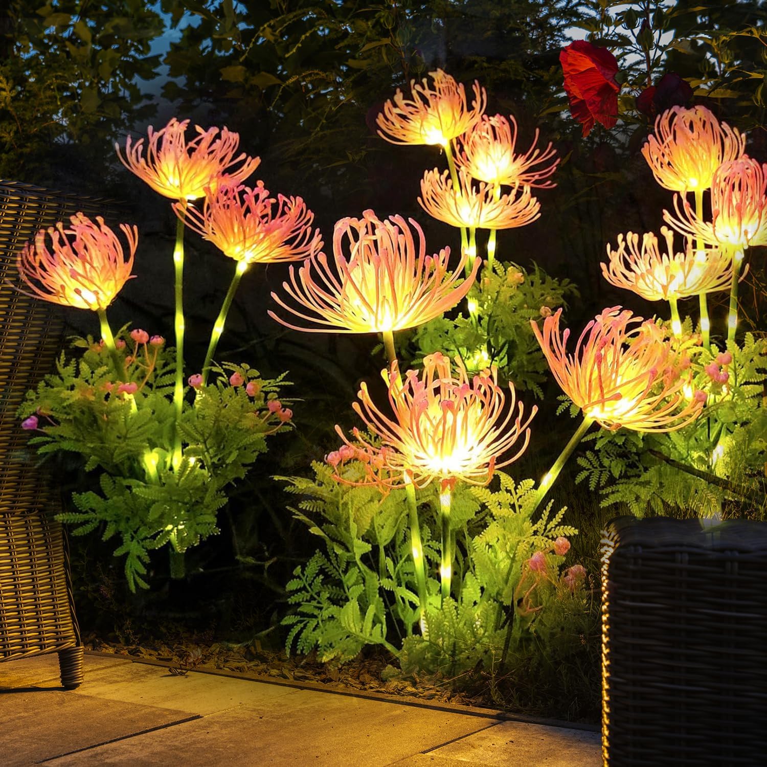 Solar Garden Lights Glowing Flowers & Stems, Outdoor Garden Decoration ...