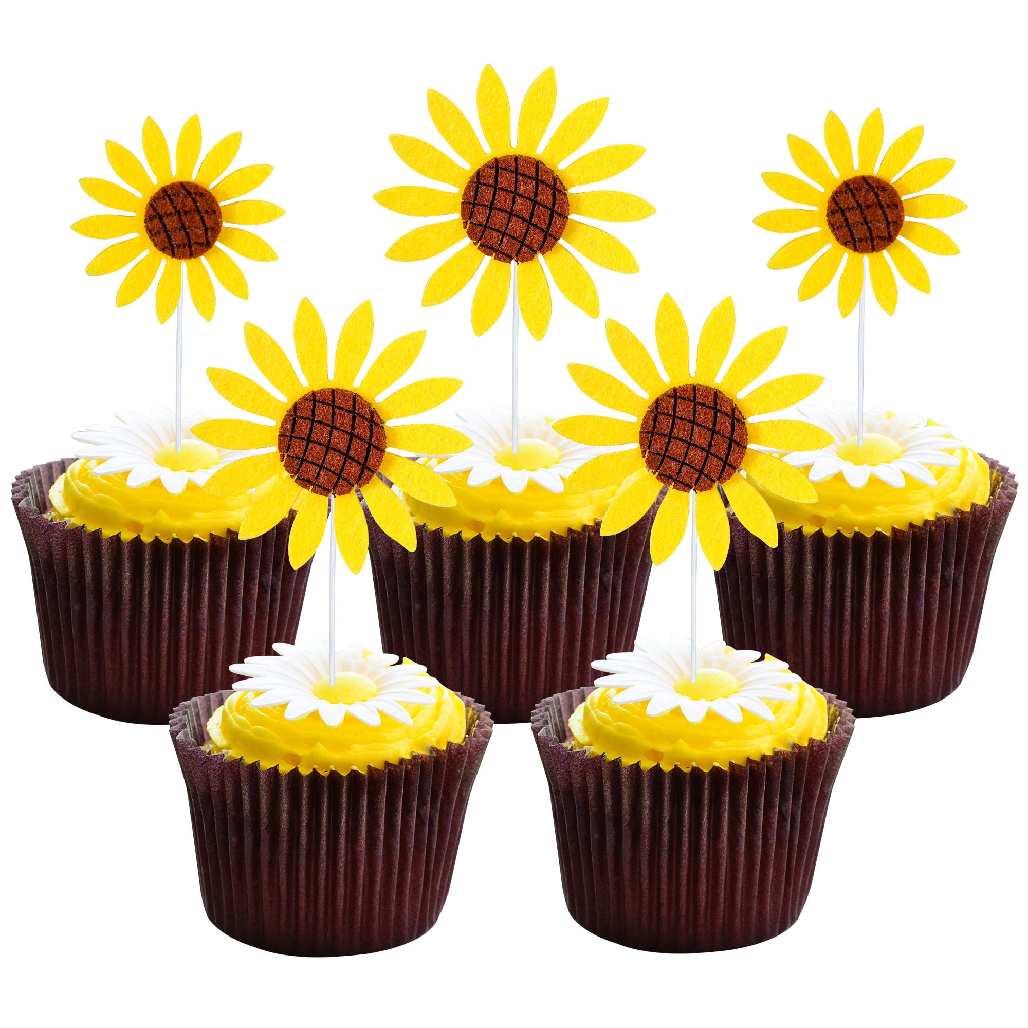 Gyufise 24Pcs Gold Sunflower Rose Flower Cake Decorations Sunflower ...