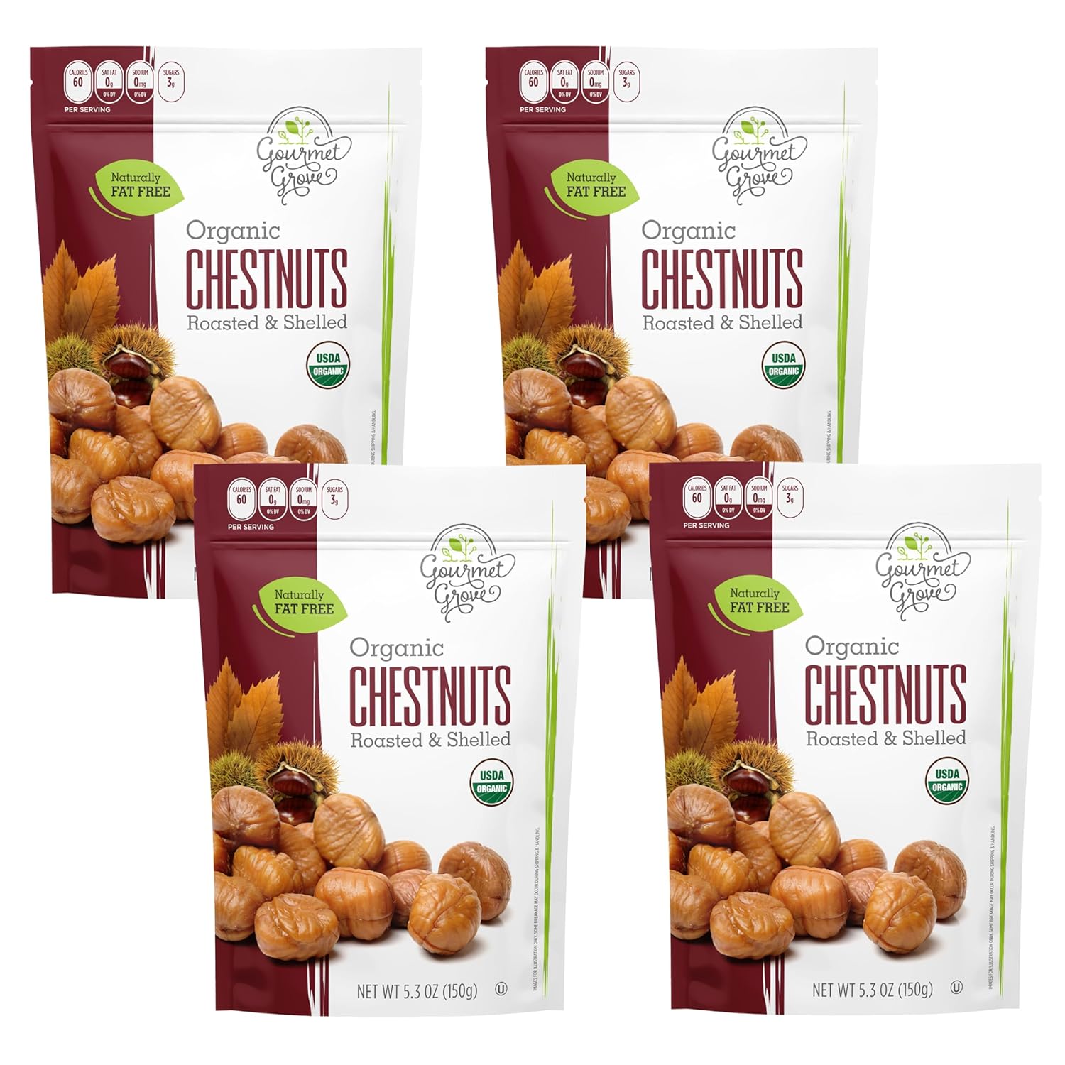 Amazon.com : Organic Whole Peeled Roasted Chestnuts 5.3 oz - 4 Pack ...