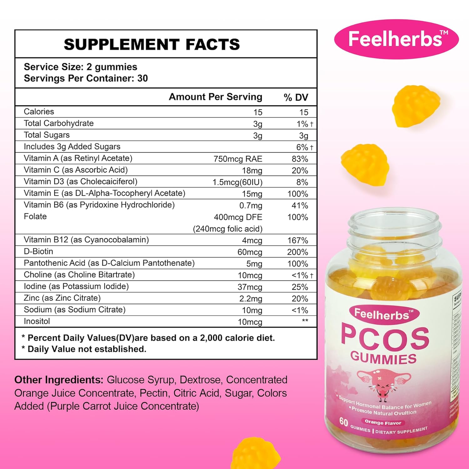 Gummies de PCOS para Ciclo Menstrual e Ovulação, Pacote com 2, 60 ...