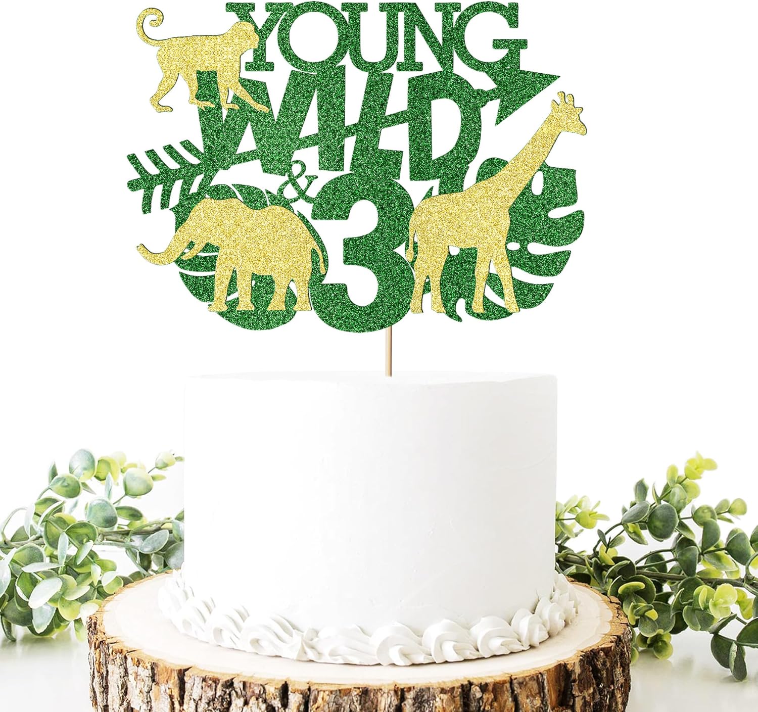 Migeaks Young Wild & Three Cake Topper, Happy 3rd Birthday Cake Topper ...