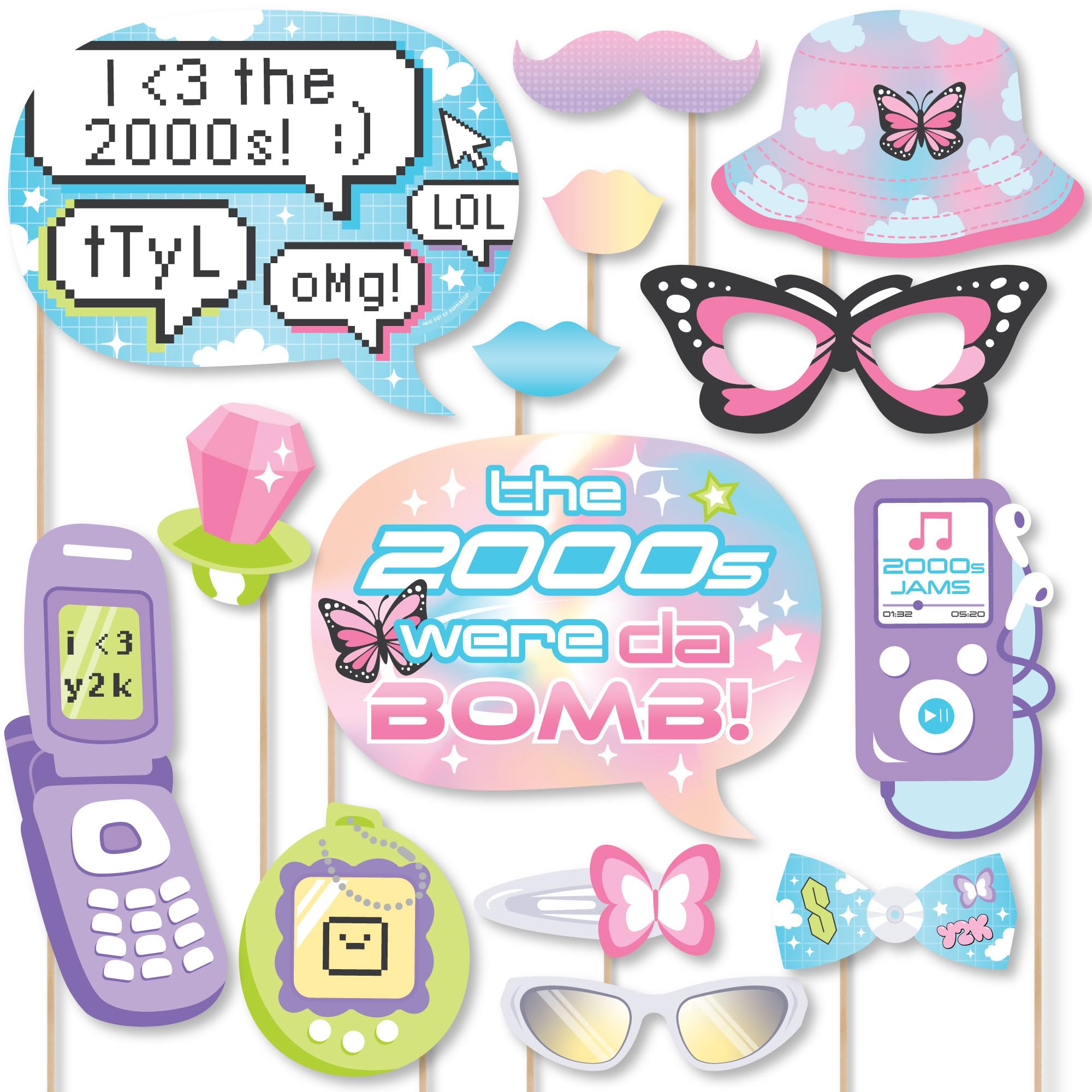 Amazon.com: Big Dot of Happiness 00s Y2K - 2000s Party Photo Booth Props Kit - 20 Count : Home ...